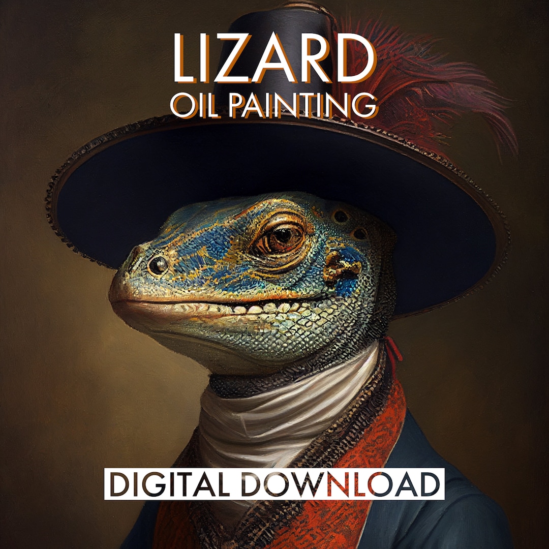 PRINTABLE AI Oil Painting of Colonial Dressed Lizard | Lizard Print Art ...