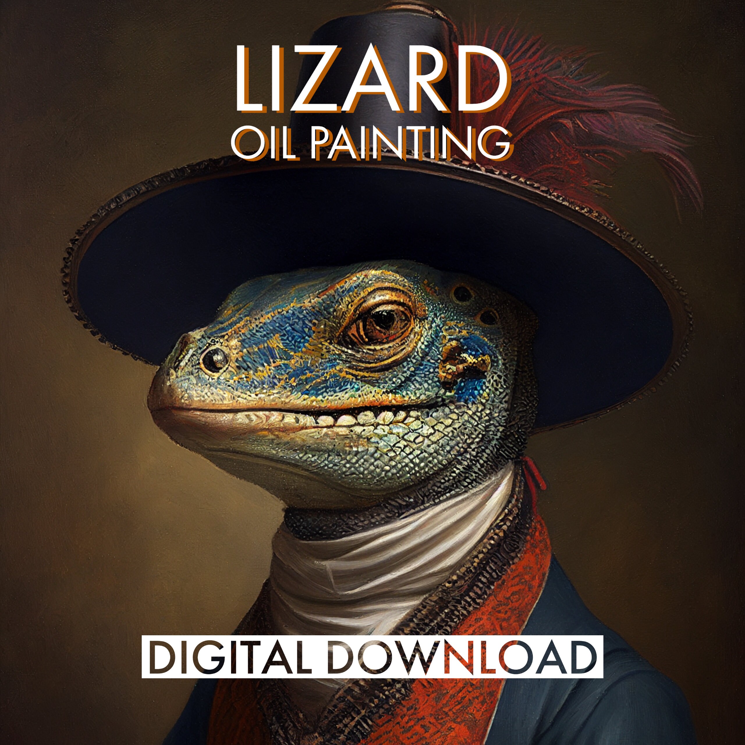 PRINTABLE AI Oil Painting of Colonial Dressed Lizard | Lizard Print Art ...