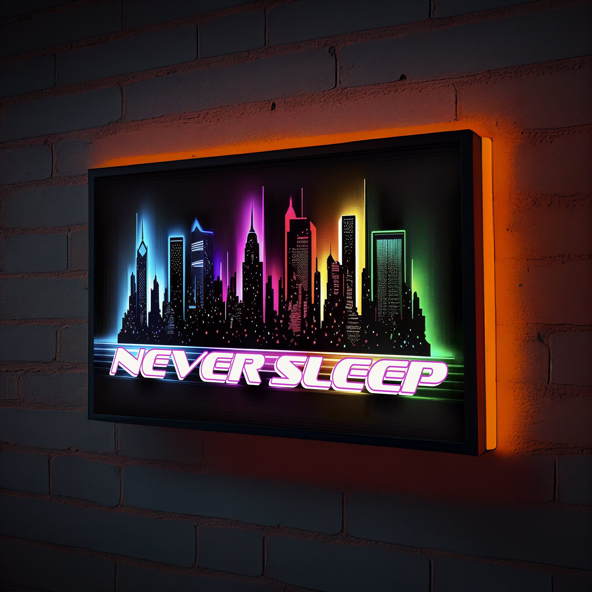 PRINTABLE Neon New York City Skyline With Quote Never Sleep Neon Prints ...
