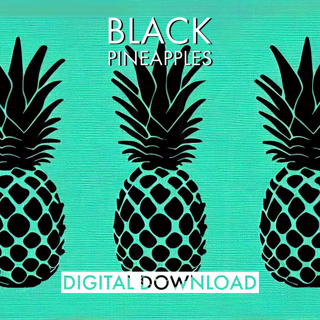 PRINTABLE Black Pineapples Turquoise Background | Pineapple Wall Art ...