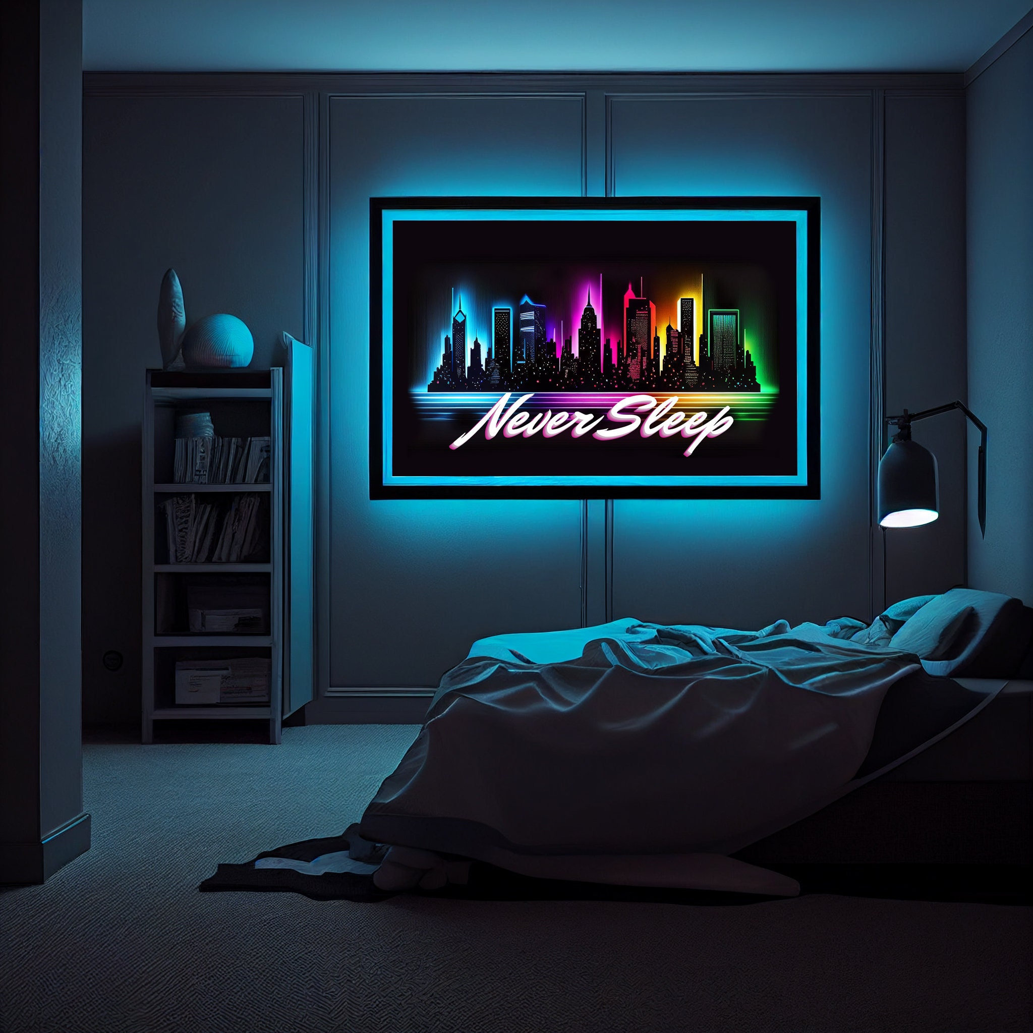 PRINTABLE Neon New York City Skyline With Quote Never Sleep Neon Prints ...