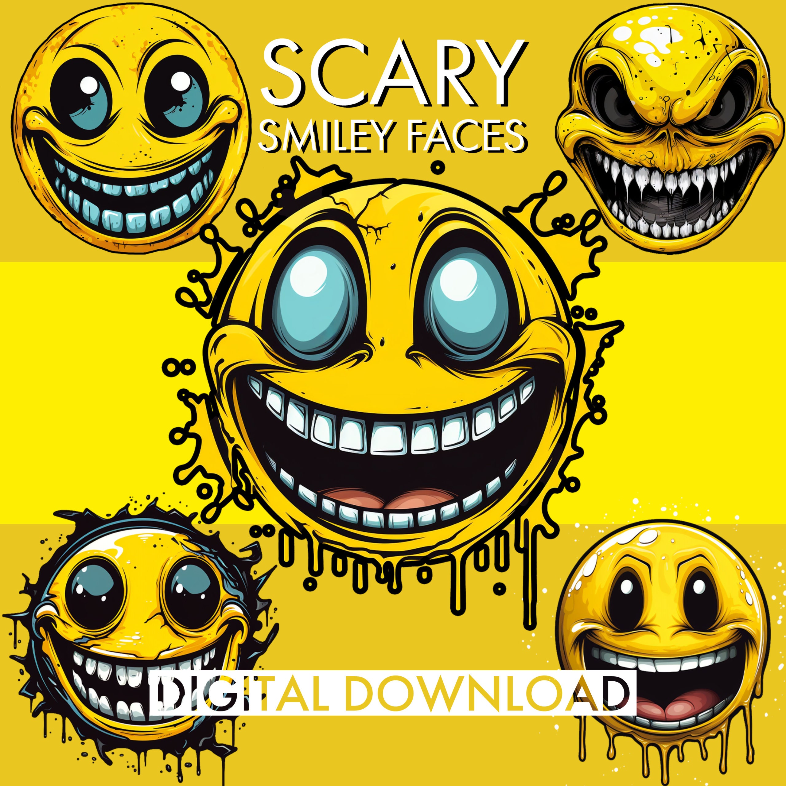 Scary Smile Faces Pack 1 PNG Clip Art Sublimation Product Design Print ...