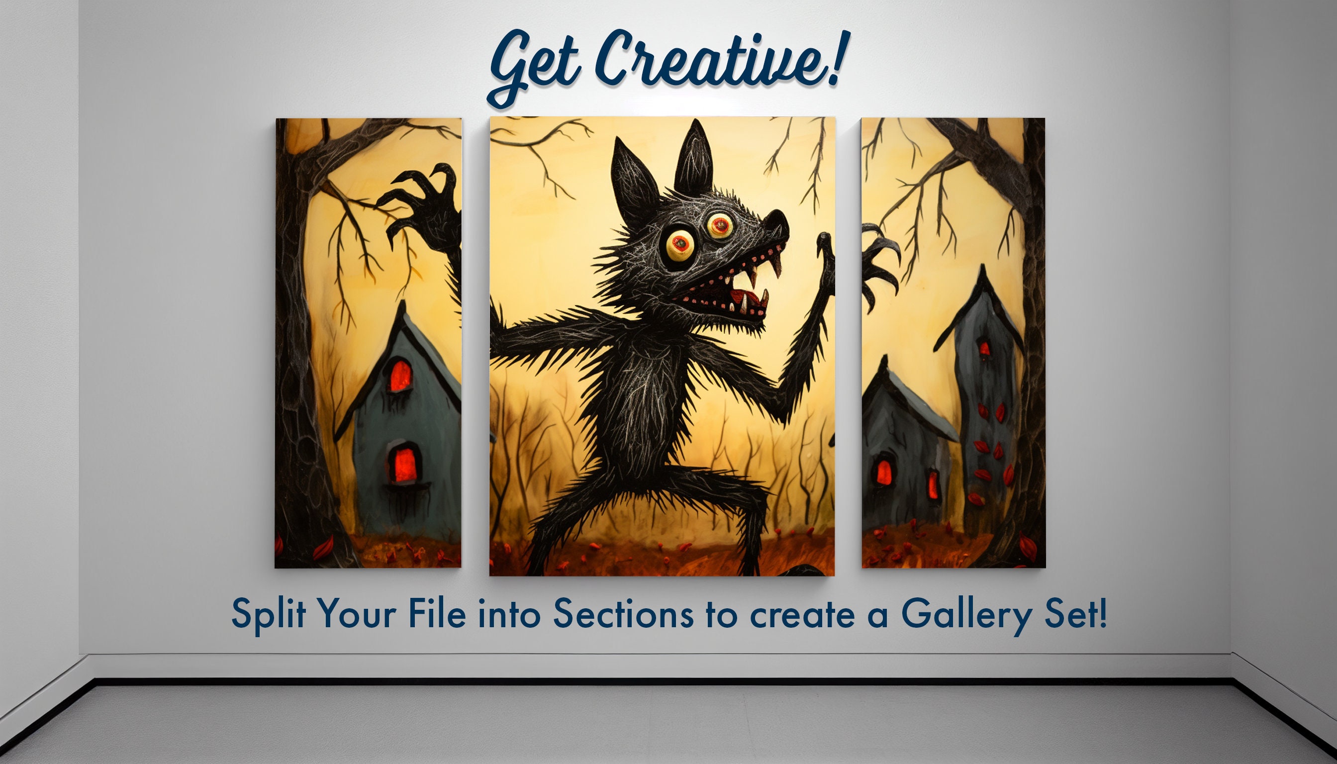 PRINTABLE Werewolf Folk Art Halloween Folk Art Autumn Decor Halloween ...