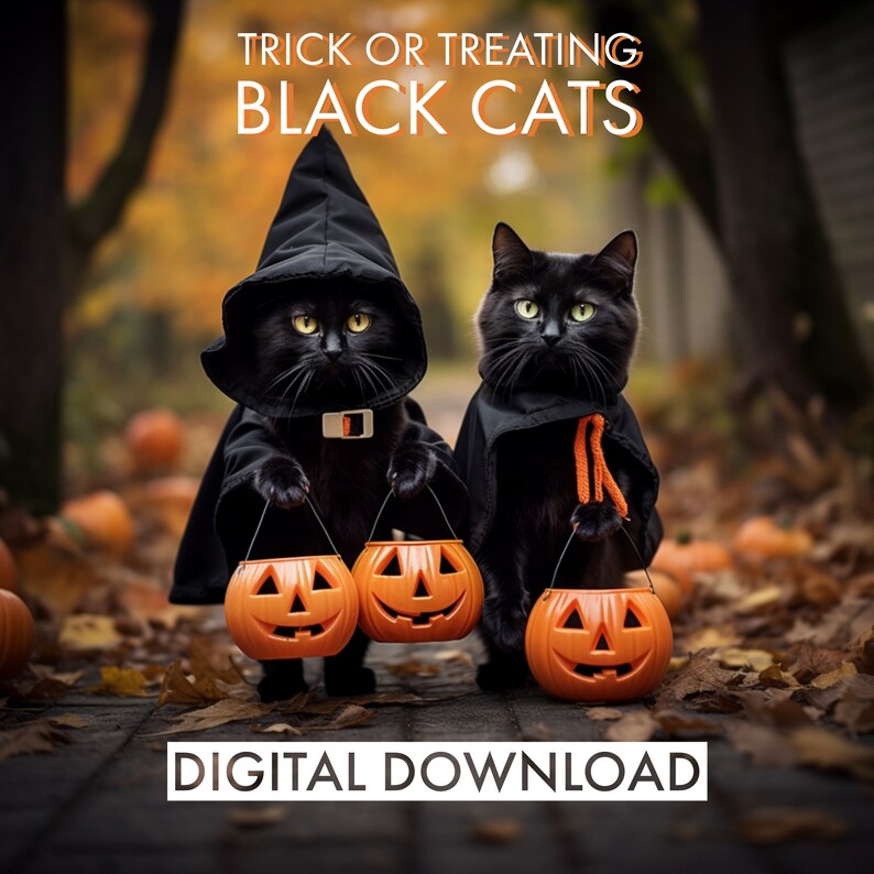 PRINTABLE Trick or Treating Black Cats Halloween Art Autumn Decor Trick ...