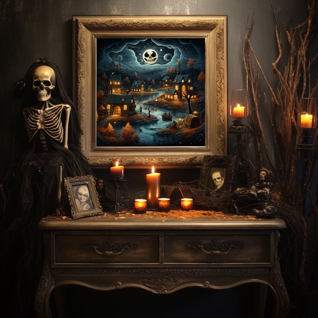 PRINTABLE Skeleton Town Wall Art | Creepy Town Scene | Halloween Print ...