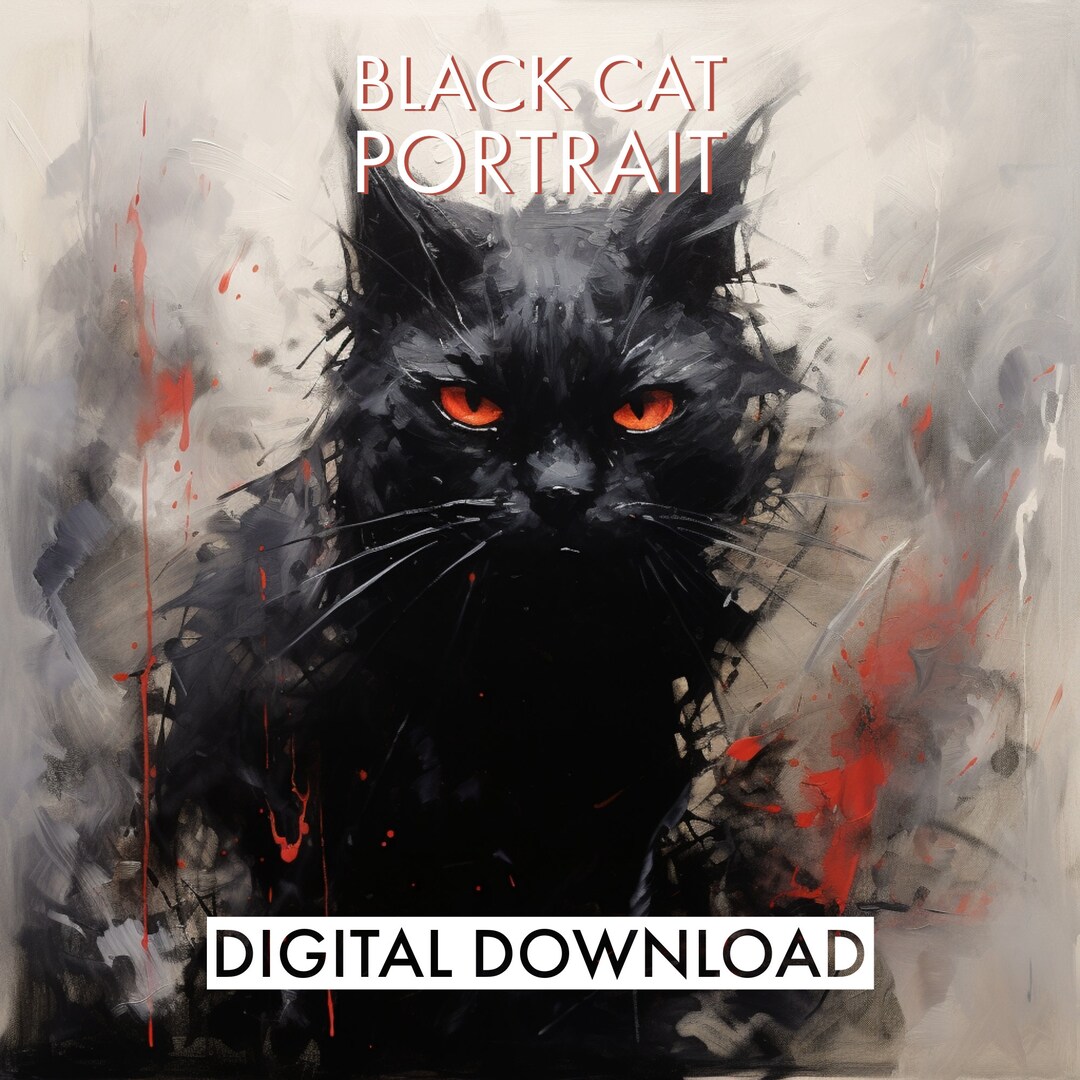 PRINTABLE Black Cat Portrait | Black Cat Halloween | Black Cat Painting | Halloween Cat | Spooky ...