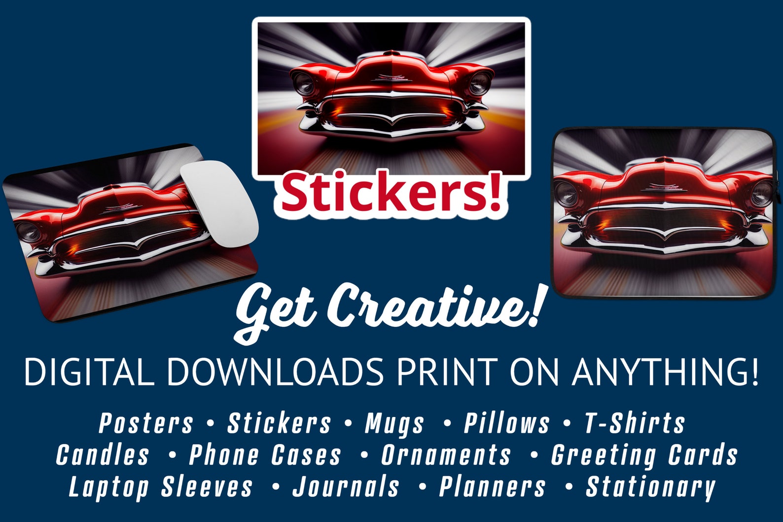 Classic Red Car | Classic Car Wall Art | Vintage Car | Child's Bedroom ...