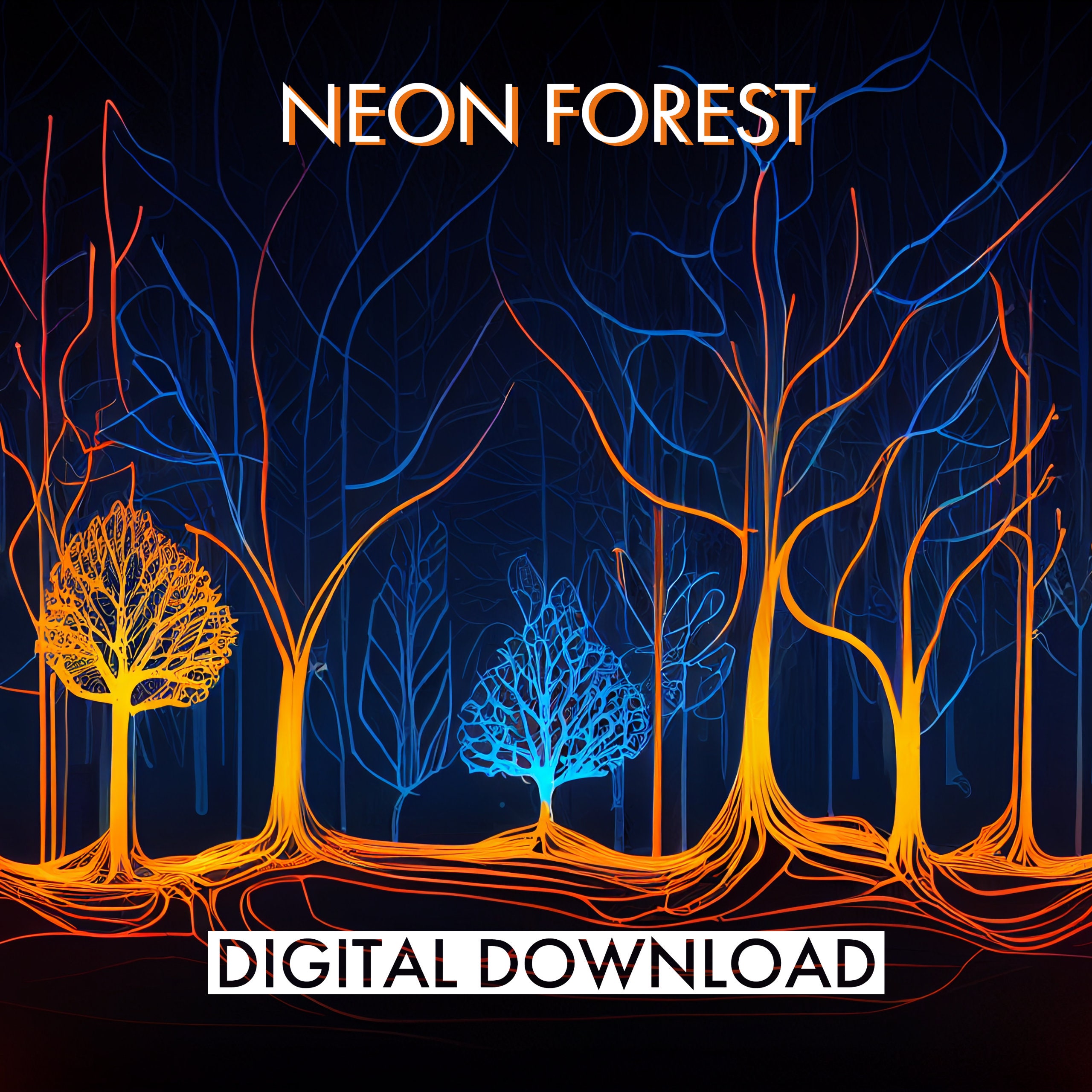 PRINTABLE Electric Neon Forest | Neon Forest Art | Glowing Forest ...