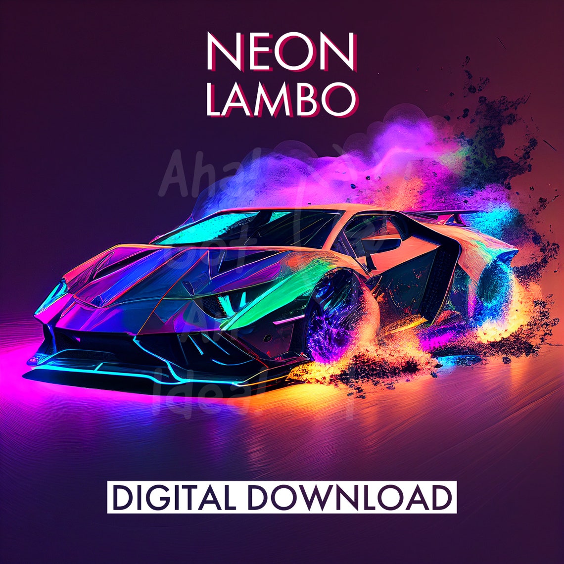 PRINTABLE Neon Lamborghini Digital Download | Neon Prints | Neon Lambo ...