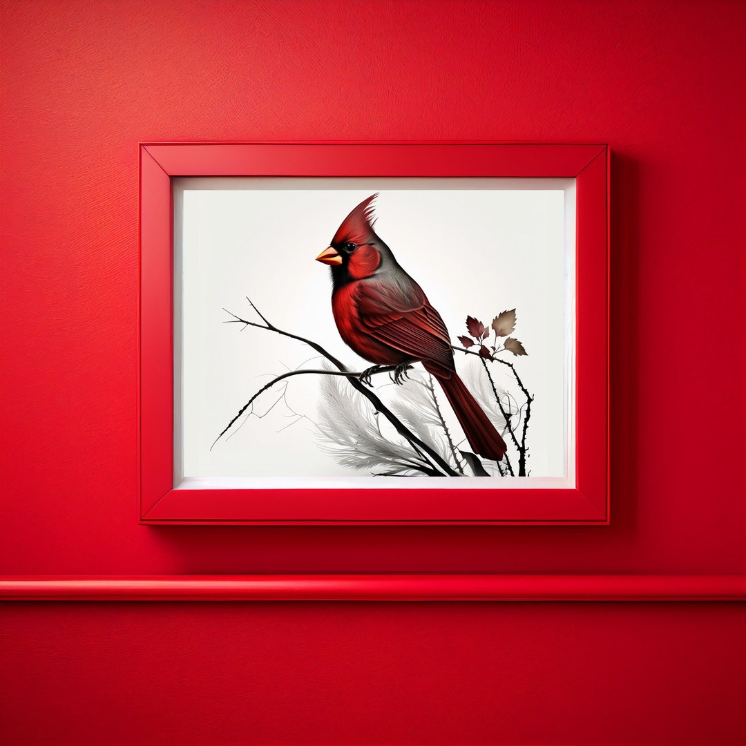 PRINTABLE Cardinal on Branch | Cardinal Wall Art Print | Bird Art ...
