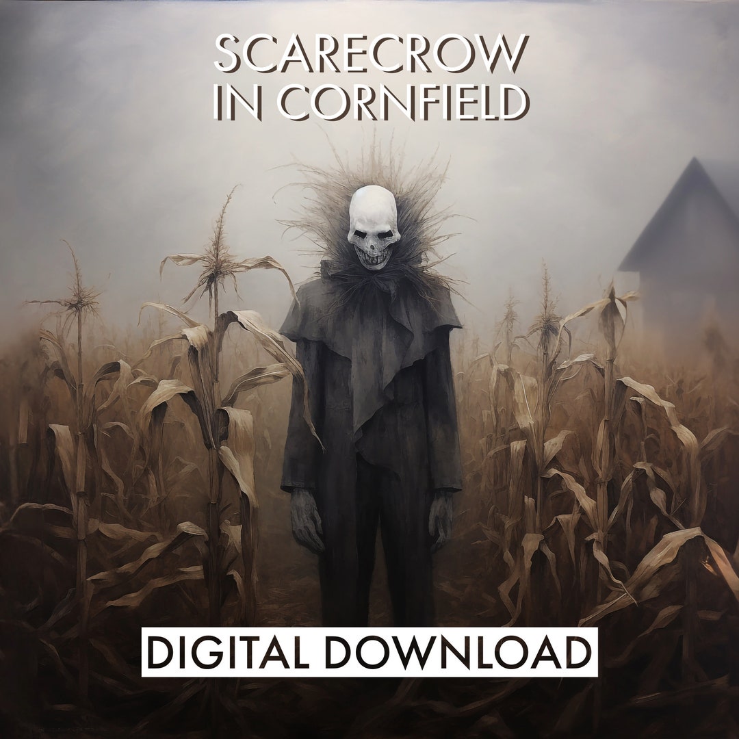 PRINTABLE Scary Scarecrow in Cornfield | Halloween | Oil Painting ...