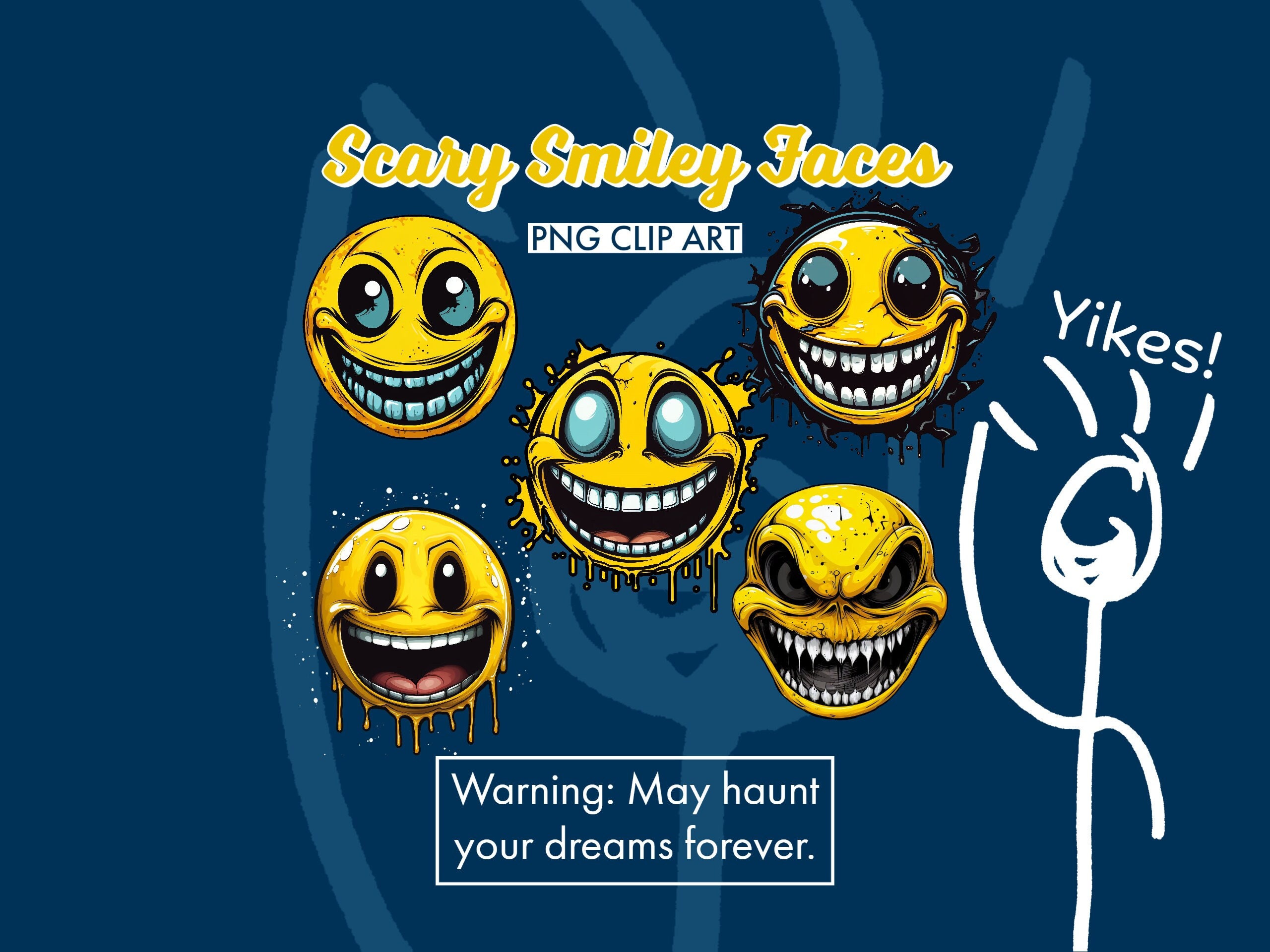 Scary Smile Faces Pack 1 PNG Clip Art Sublimation Product Design Print ...