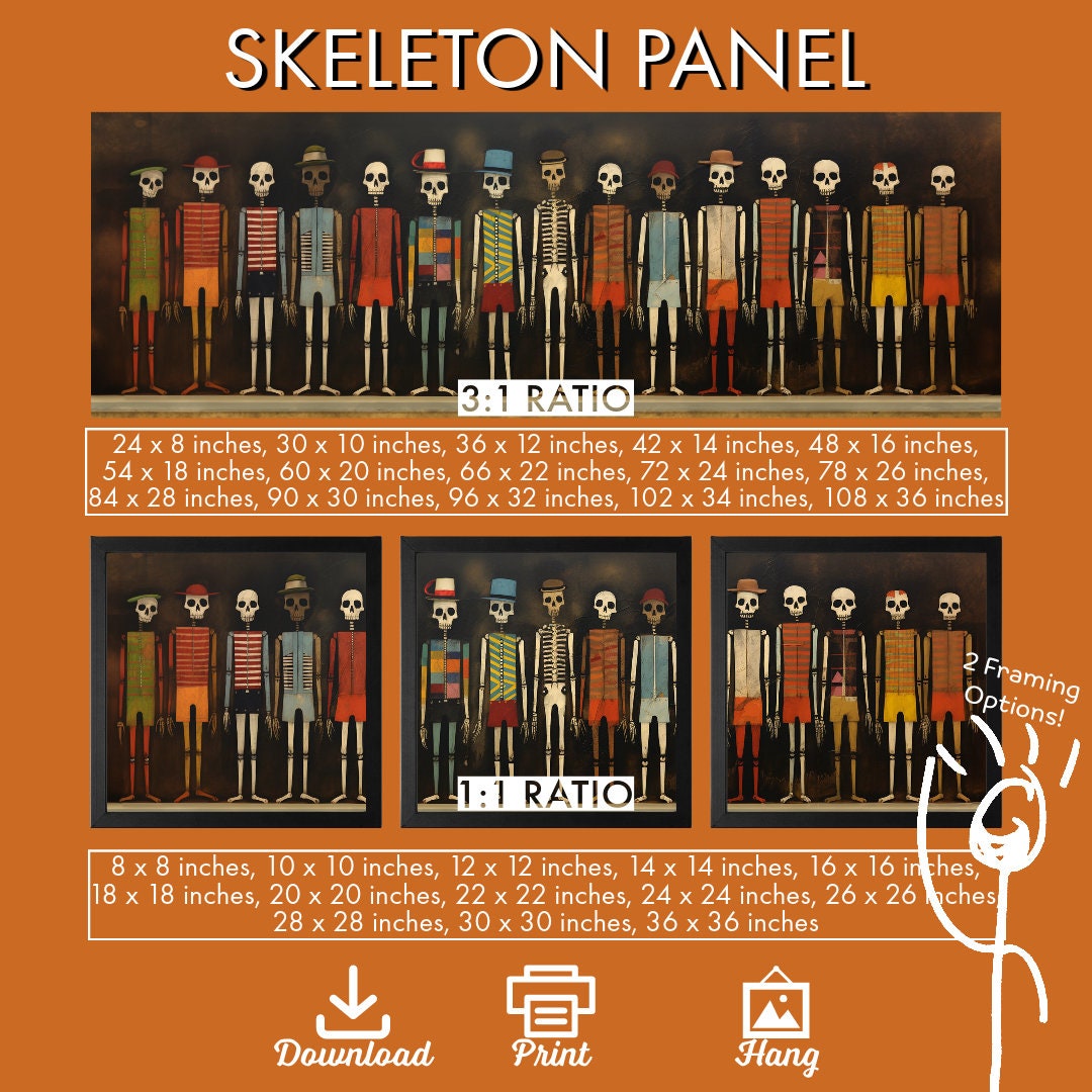 PRINTABLE Skeleton Panel | Narrow Art | Skeleton Print | Skeleton Art ...