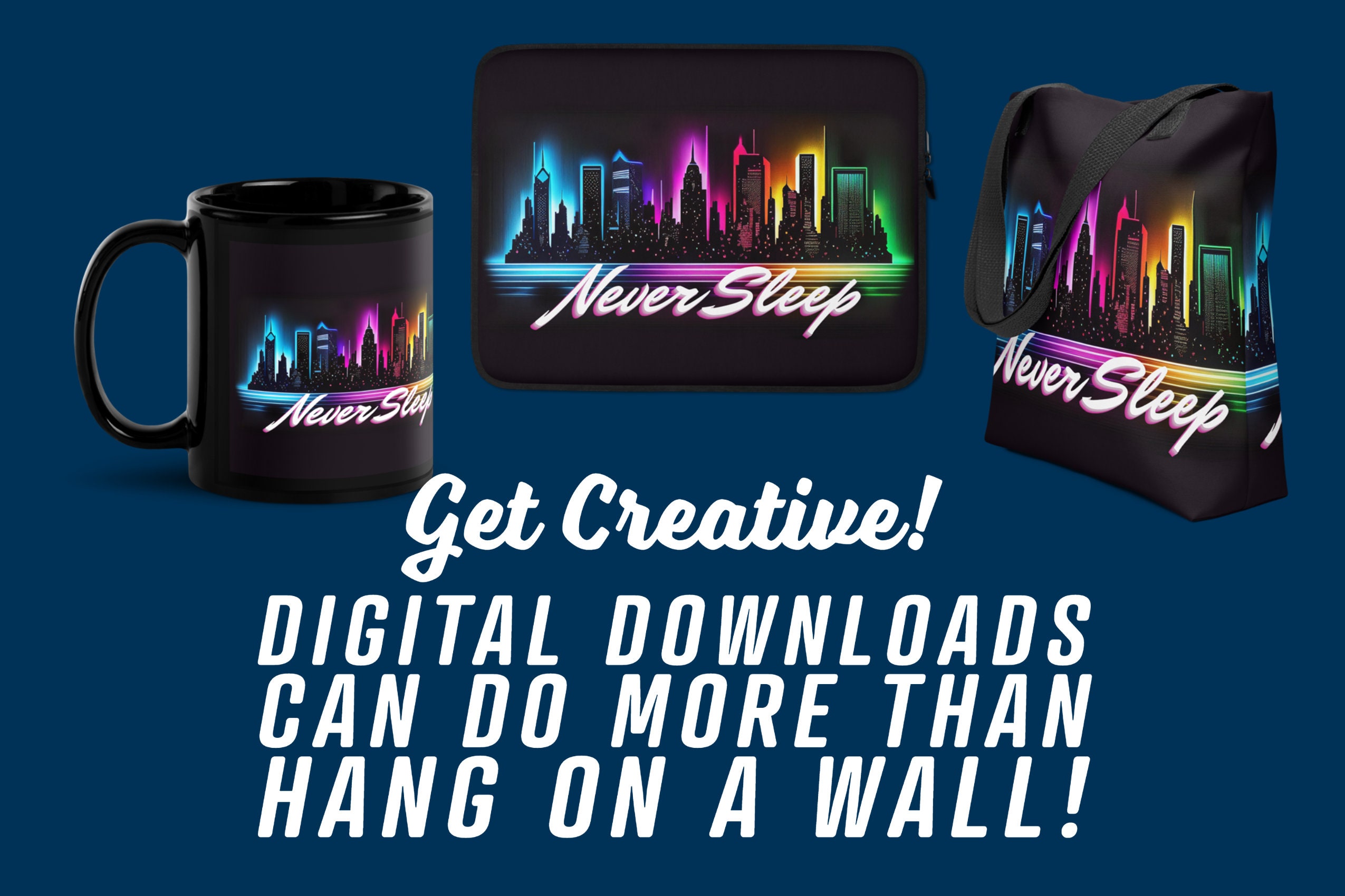 PRINTABLE Neon New York City Skyline With Quote Never Sleep Neon Prints ...