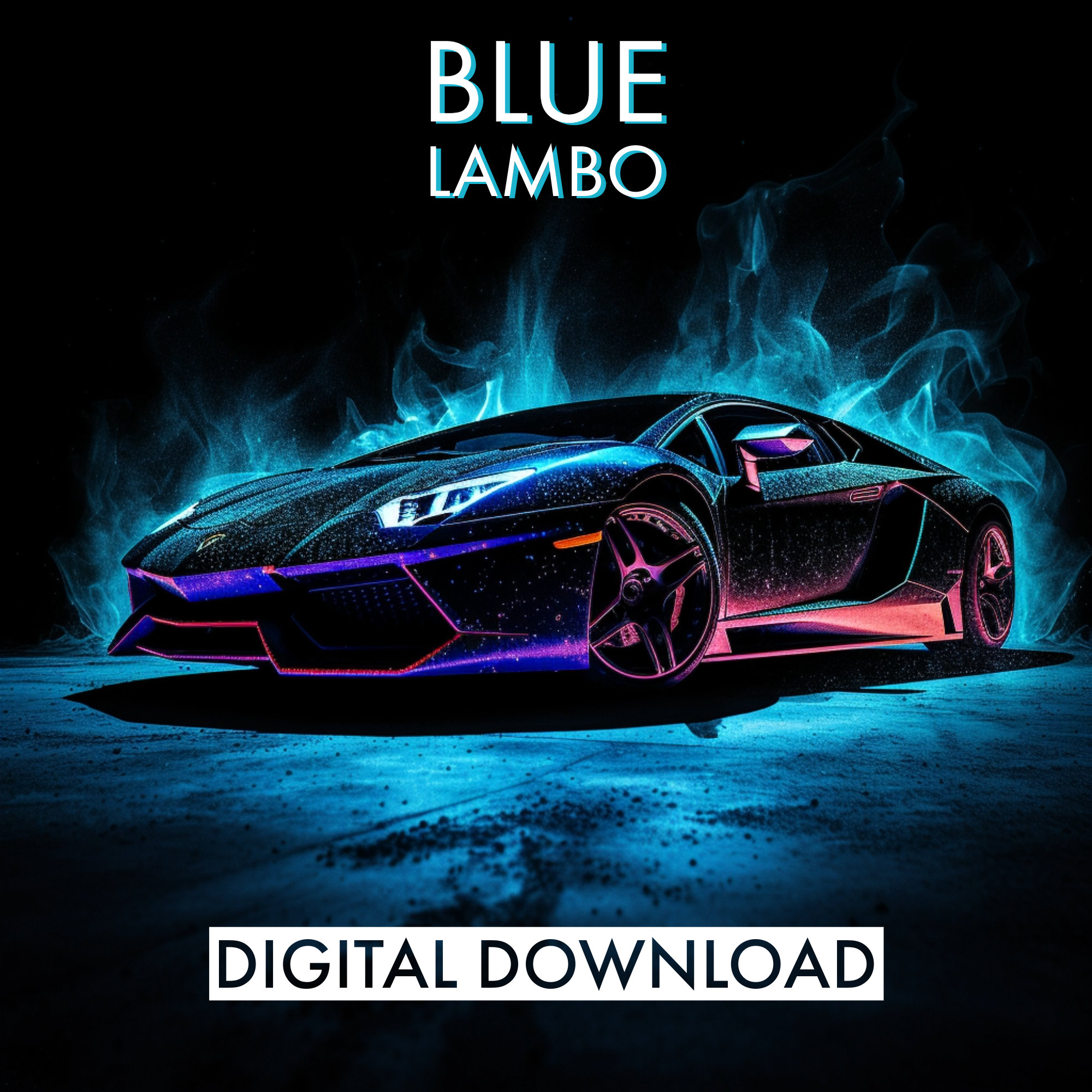 PRINTABLE Blue Lamborghini Digital Download | Neon Prints | Neon Lambo ...
