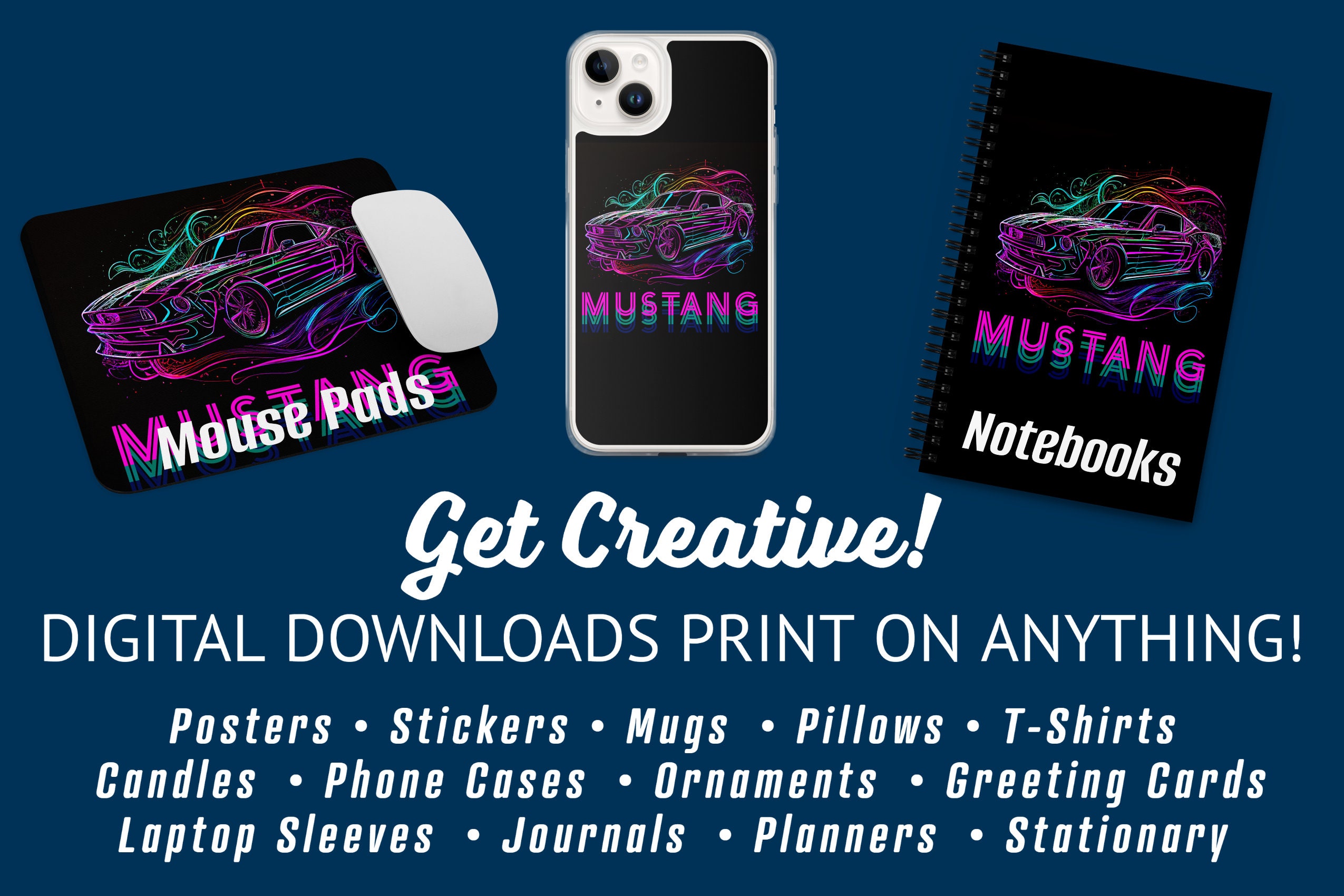 PRINTABLE Neon Ford Mustang Digital Download Neon Prints - Etsy