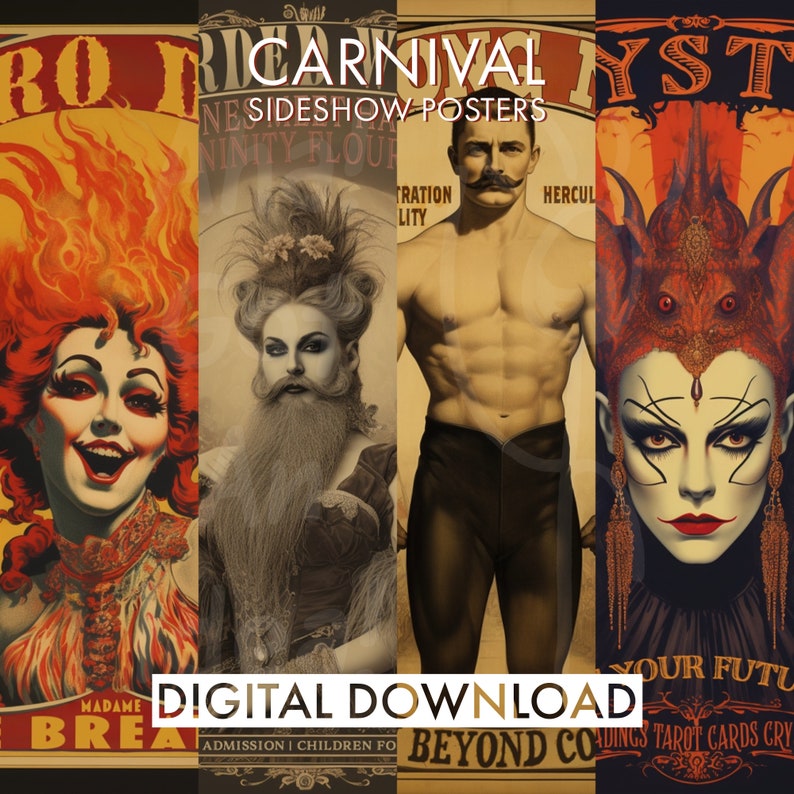 PRINTABLE Carnival Sideshow Poster Gallery Set V3 | Circus Posters | Circus Freak Posters ...
