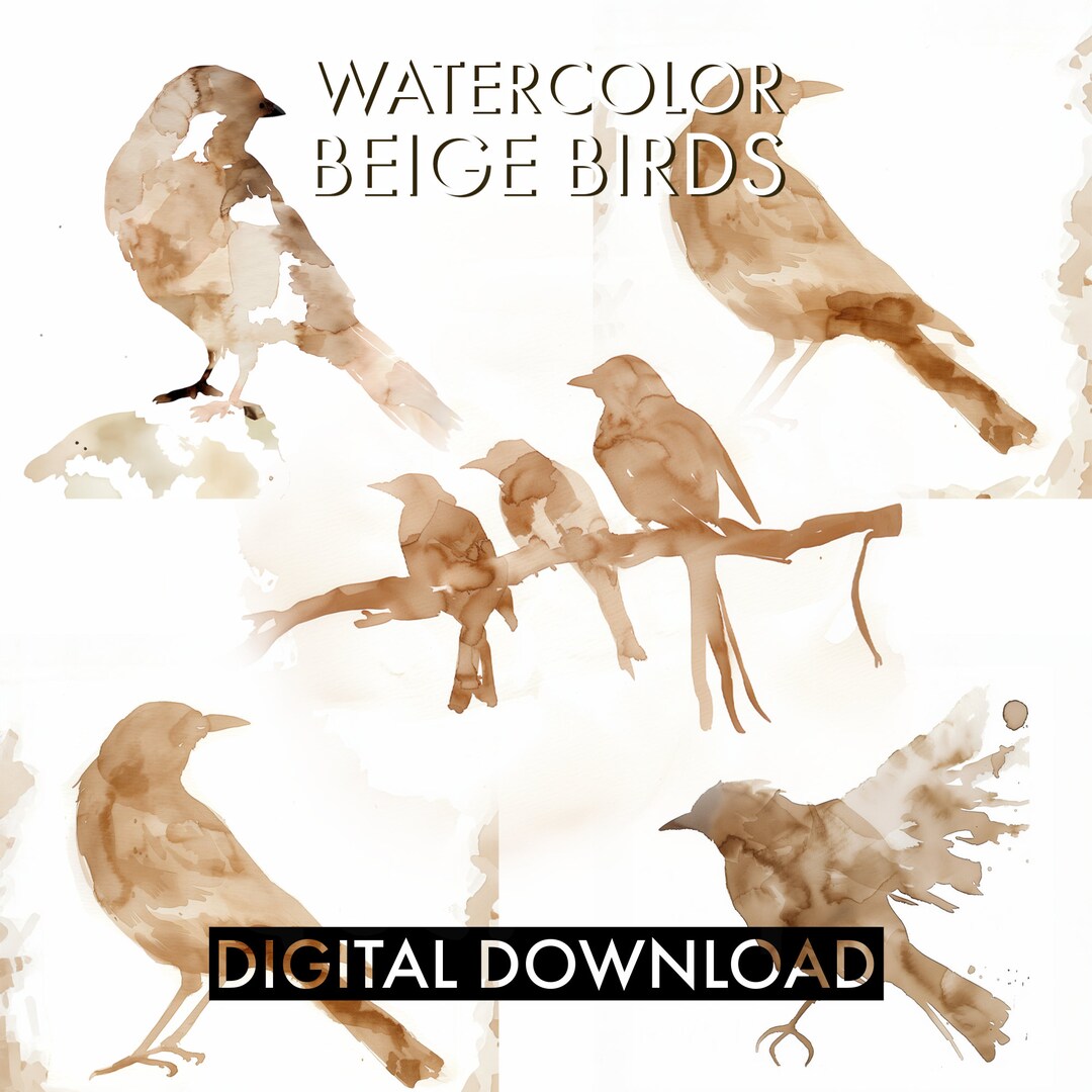 PRINTABLE Beige Watercolor Birds Gallery Set | Bird Wall Art Print ...