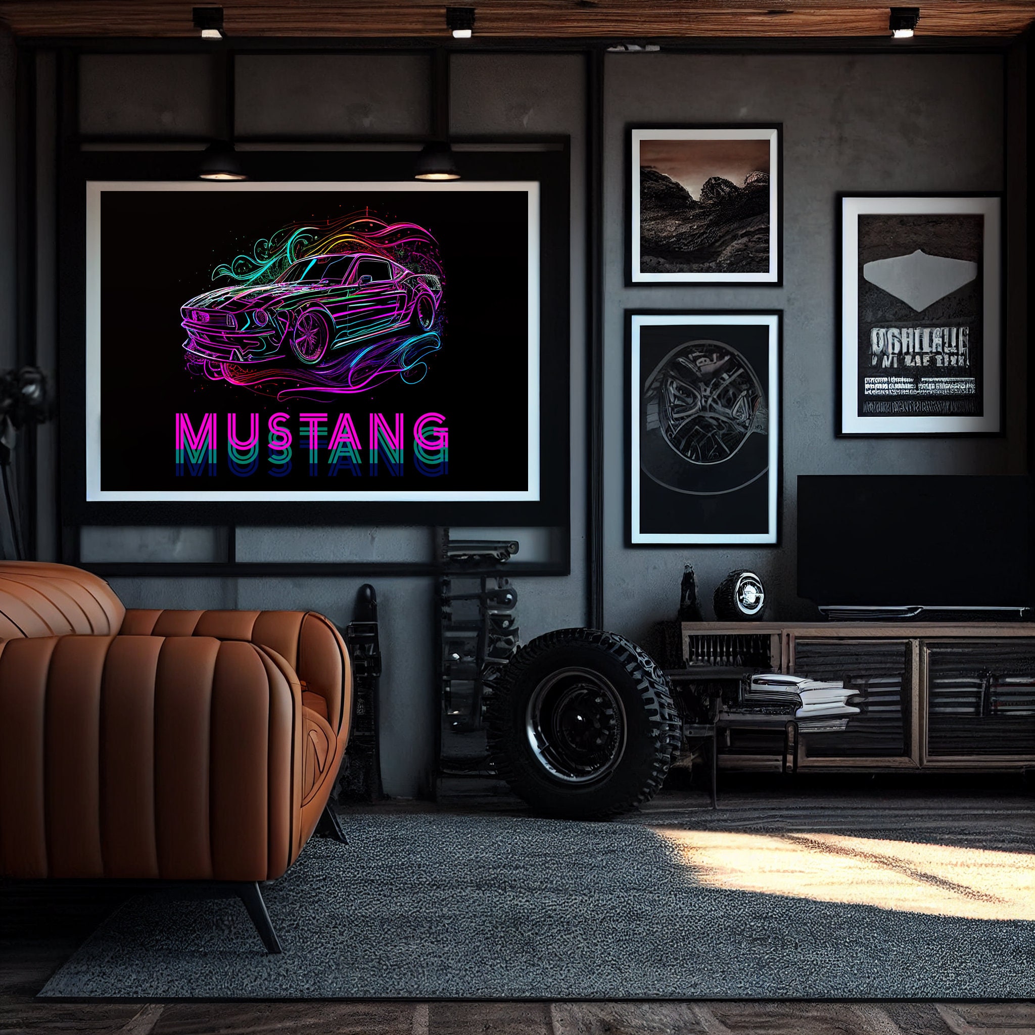 PRINTABLE Neon Ford Mustang Digital Download Neon Prints - Etsy