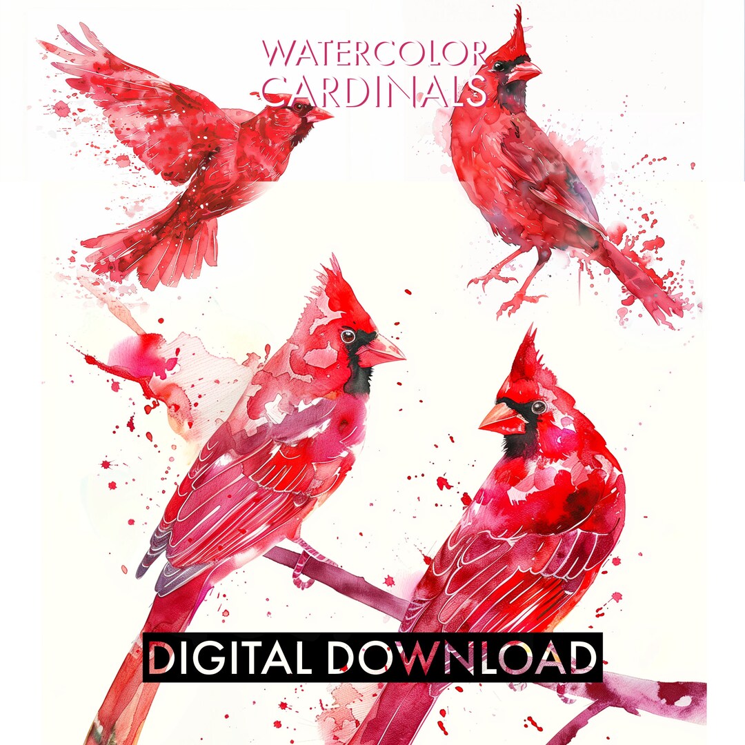 PRINTABLE Watercolor Cardinals Gallery Set | Cardinal Wall Art Print ...