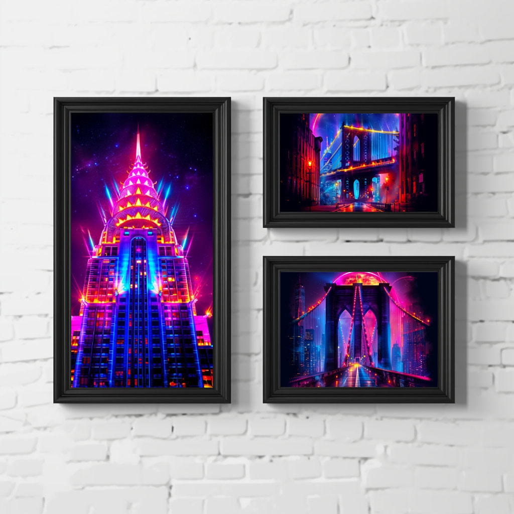 PRINTABLE Neon New York City Landmarks Gallery Set | Neon Prints | Neon ...