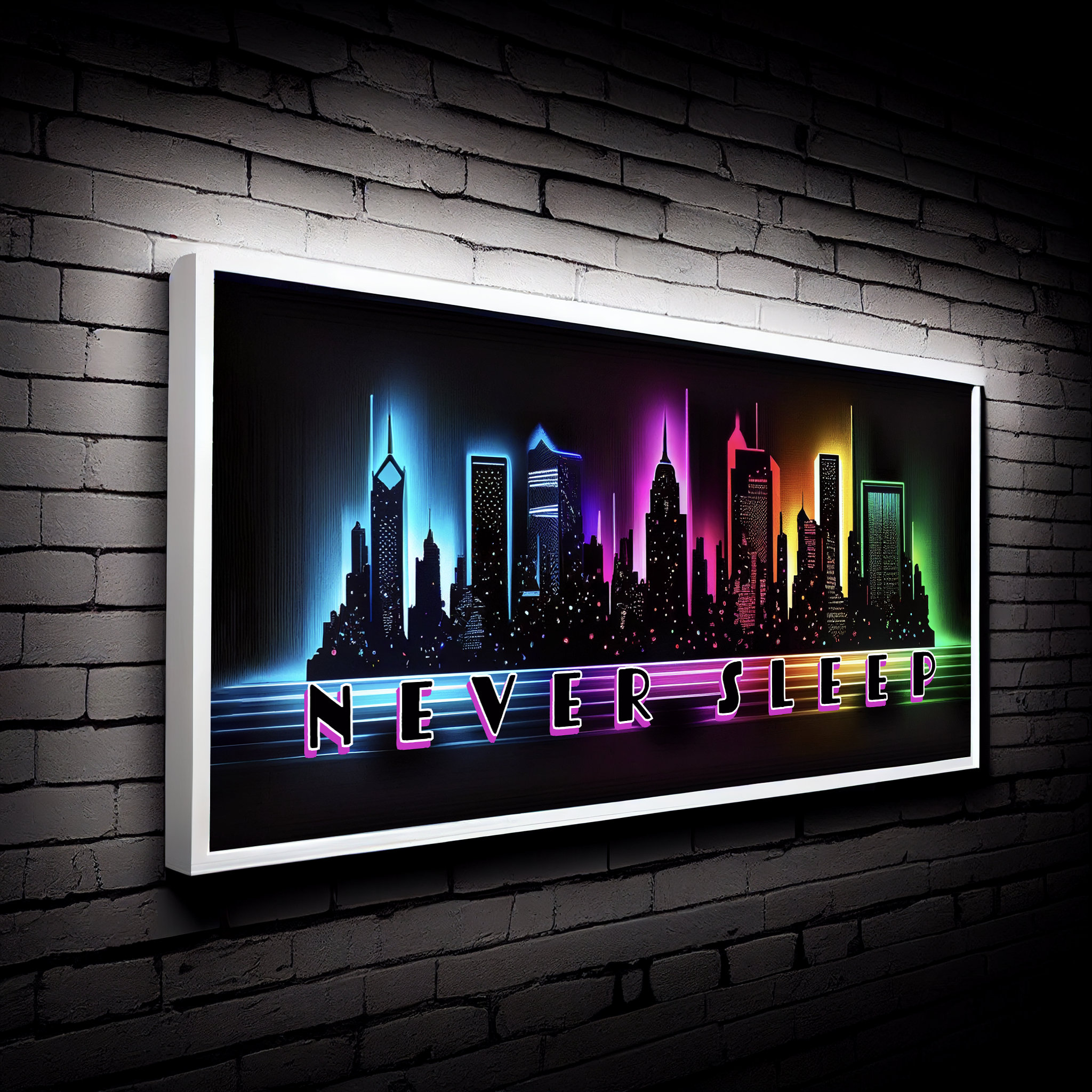 PRINTABLE Neon New York City Skyline With Quote Never Sleep Neon Prints ...