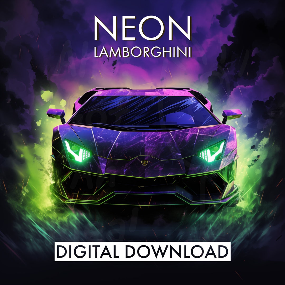 PRINTABLE Neon Lamborghini Digital Download | Neon Prints | Neon Lambo ...