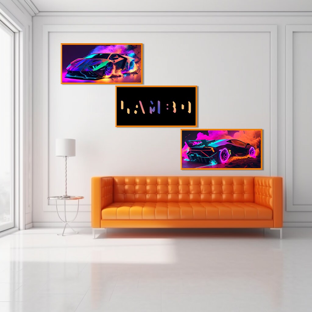PRINTABLE Neon Lamborghini Gallery Set Digital Download Neon Prints ...