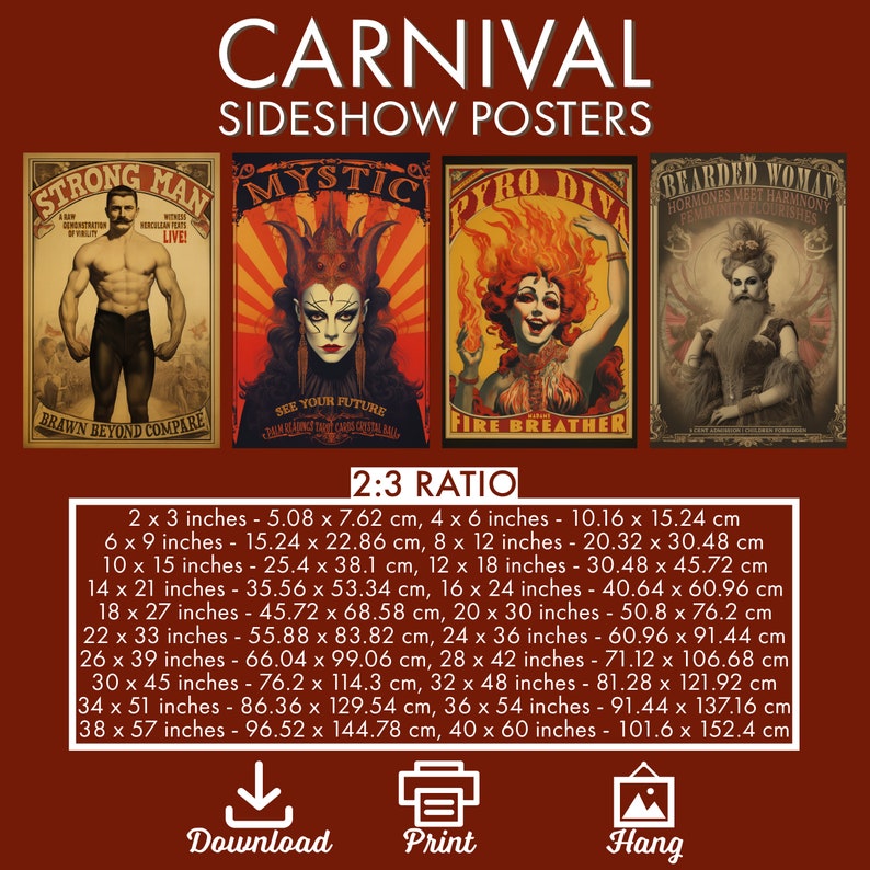 PRINTABLE Carnival Sideshow Poster Gallery Set V3 | Circus Posters ...