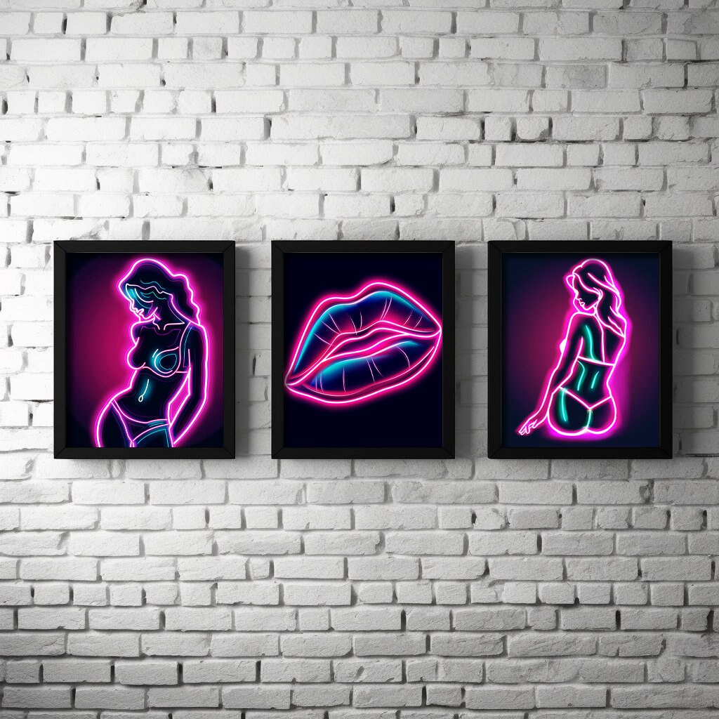 PRINTABLE Electric Neon Female Gallery Set Neon Art Feminine Art Neon Woman Neon Gallery Art ...