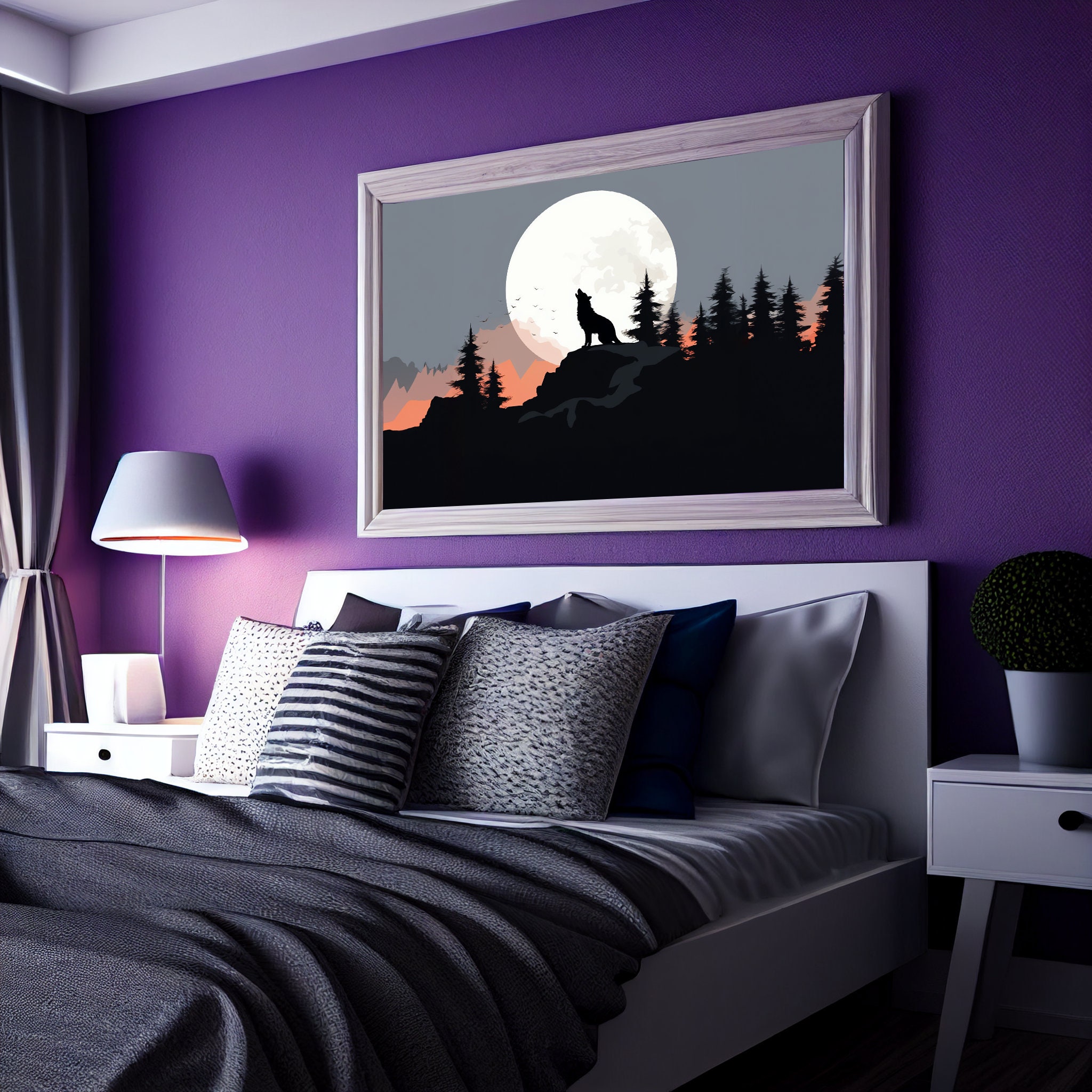 PRINTABLE Wolf Full Moon | Wolf Wall Art | Full Moon Wall Art ...