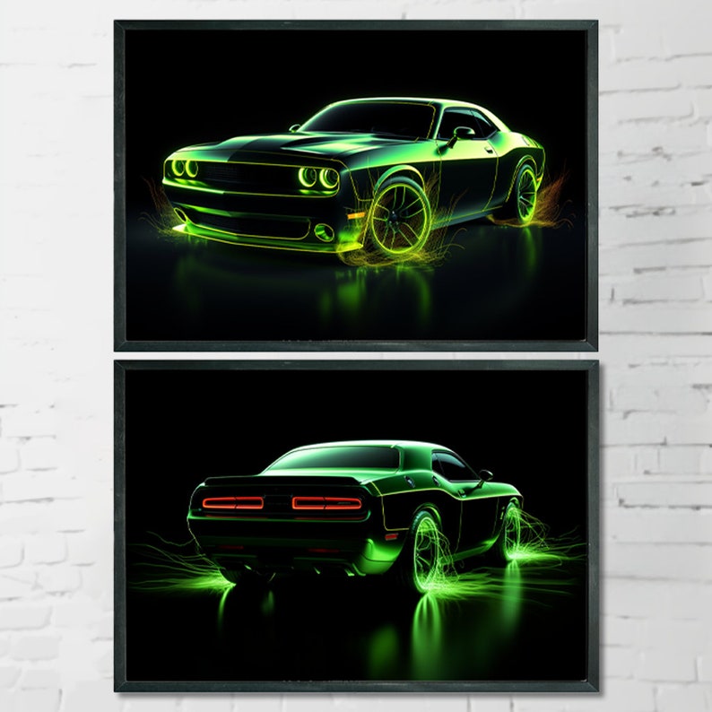 PRINTABLE 2 Set Neon Dodge Challenger Digital Download | Neon Prints ...