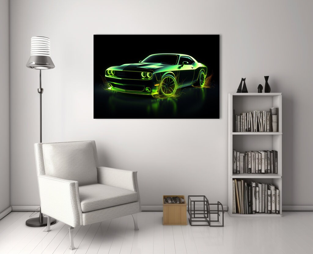 PRINTABLE 2 Set Neon Dodge Challenger Digital Download | Neon Prints ...