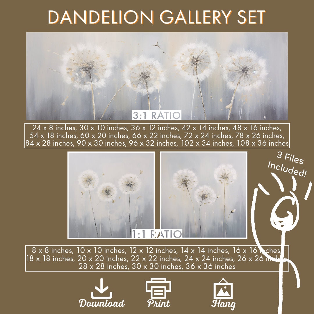PRINTABLE Dandelion Gallery Set | Dandelion Art | Floral | Flower Minimalist Art Style | Oil ...