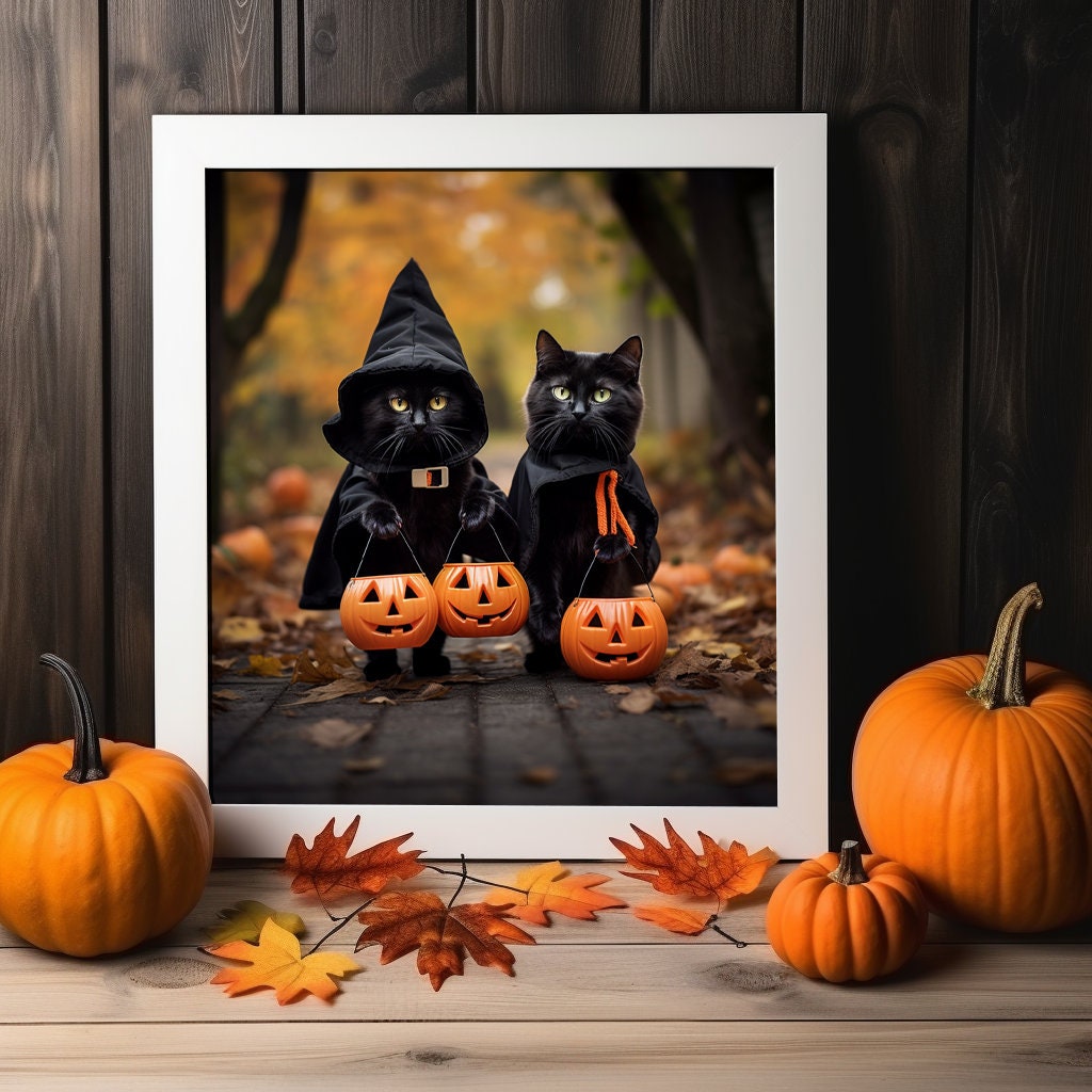 PRINTABLE Trick or Treating Black Cats Halloween Art Autumn Decor Trick ...