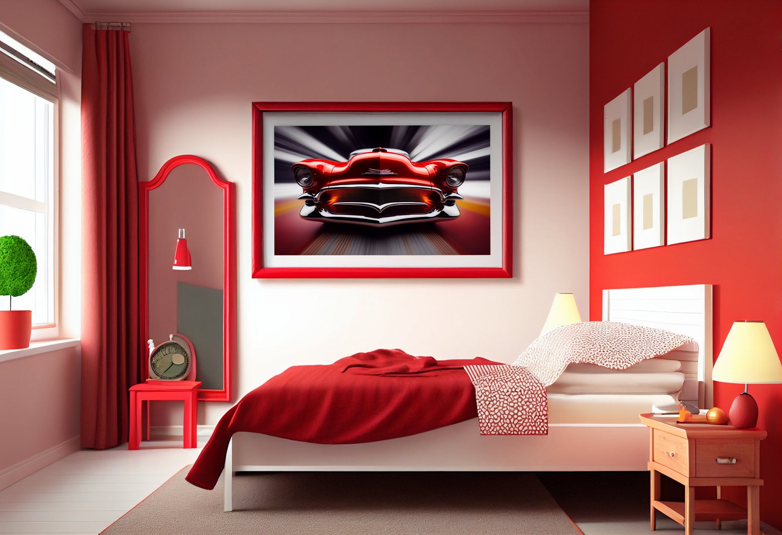 Classic Red Car | Classic Car Wall Art | Vintage Car | Child's Bedroom ...