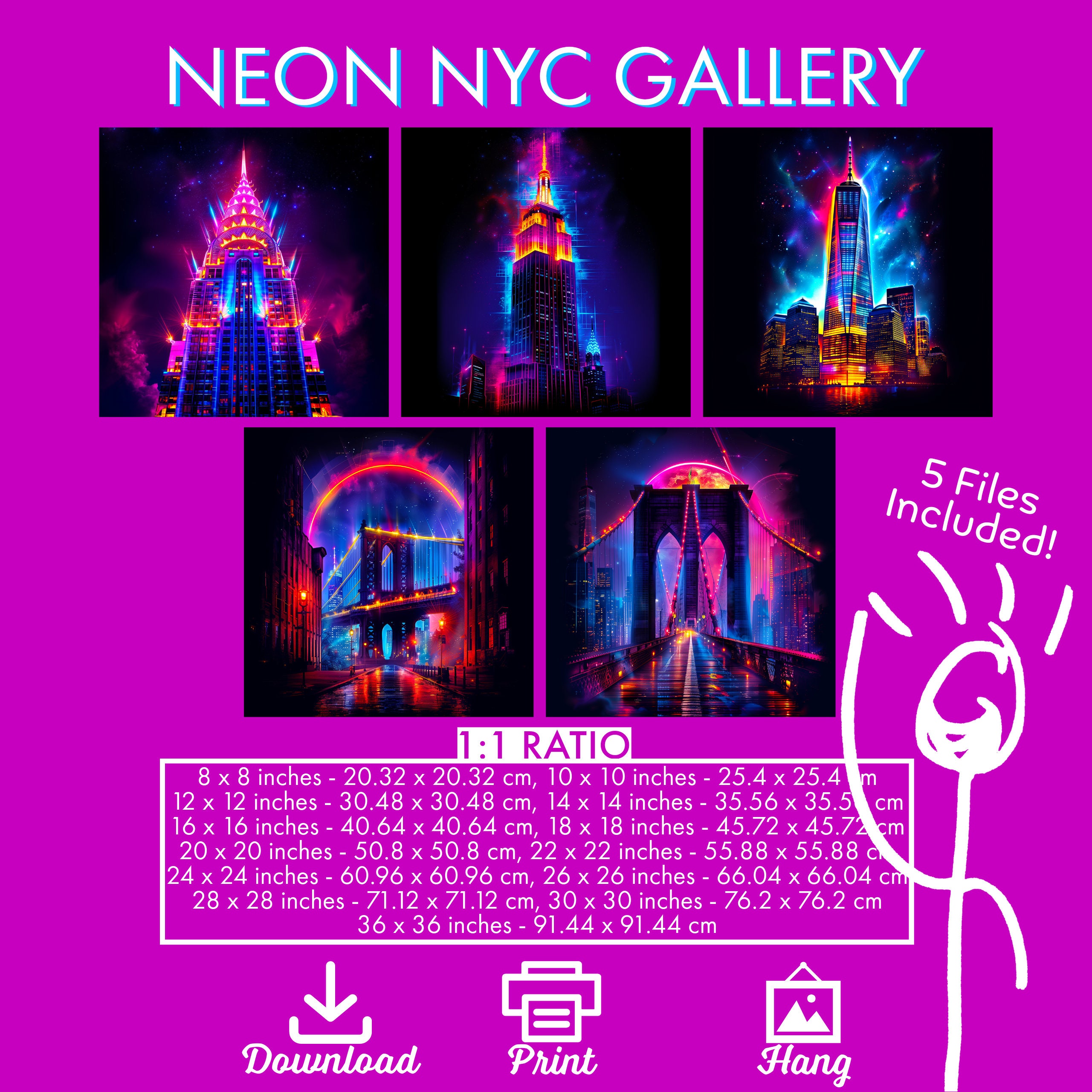 PRINTABLE Neon New York City Landmarks Gallery Set | Neon Prints | Neon ...