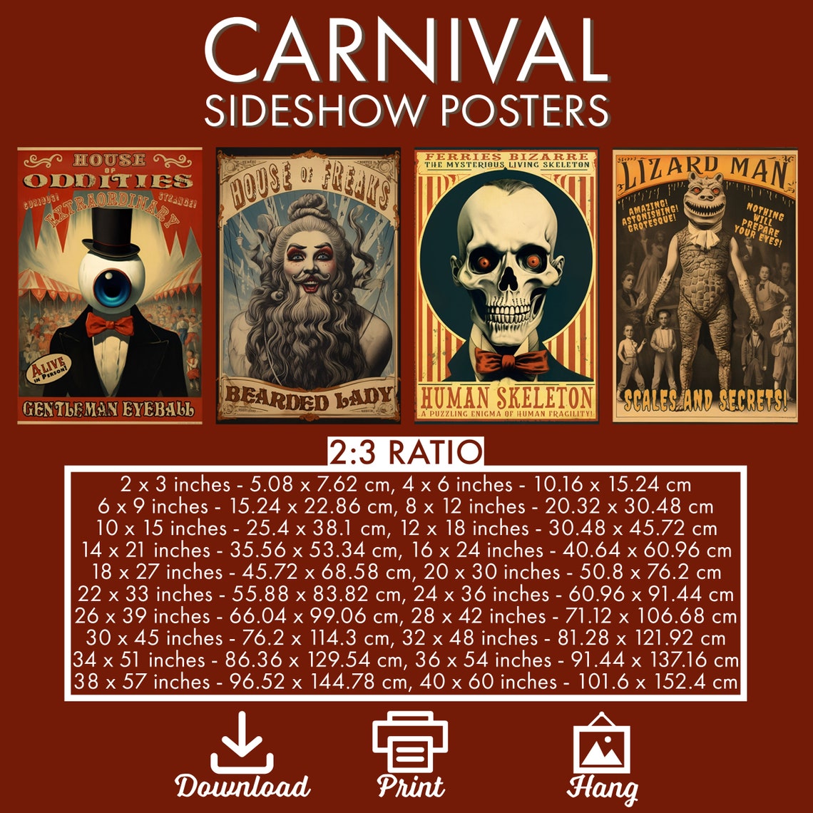 PRINTABLE Carnival Sideshow Poster Gallery Set Circus Posters Freak ...