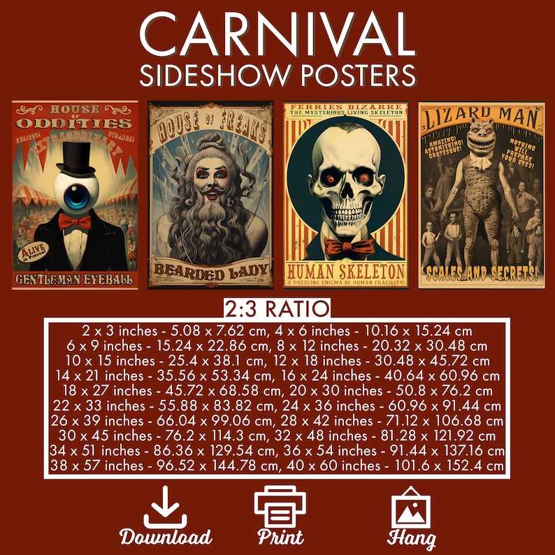 PRINTABLE Carnival Sideshow Poster Gallery Set Circus Posters Freak Show Posters Carnival ...