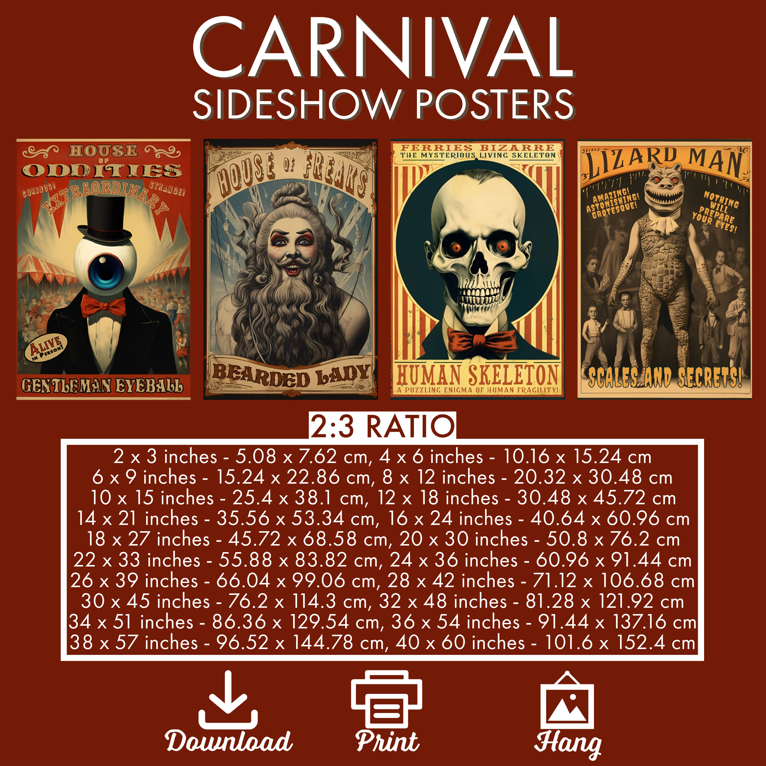 PRINTABLE Carnival Sideshow Poster Gallery Set Circus Posters Freak ...