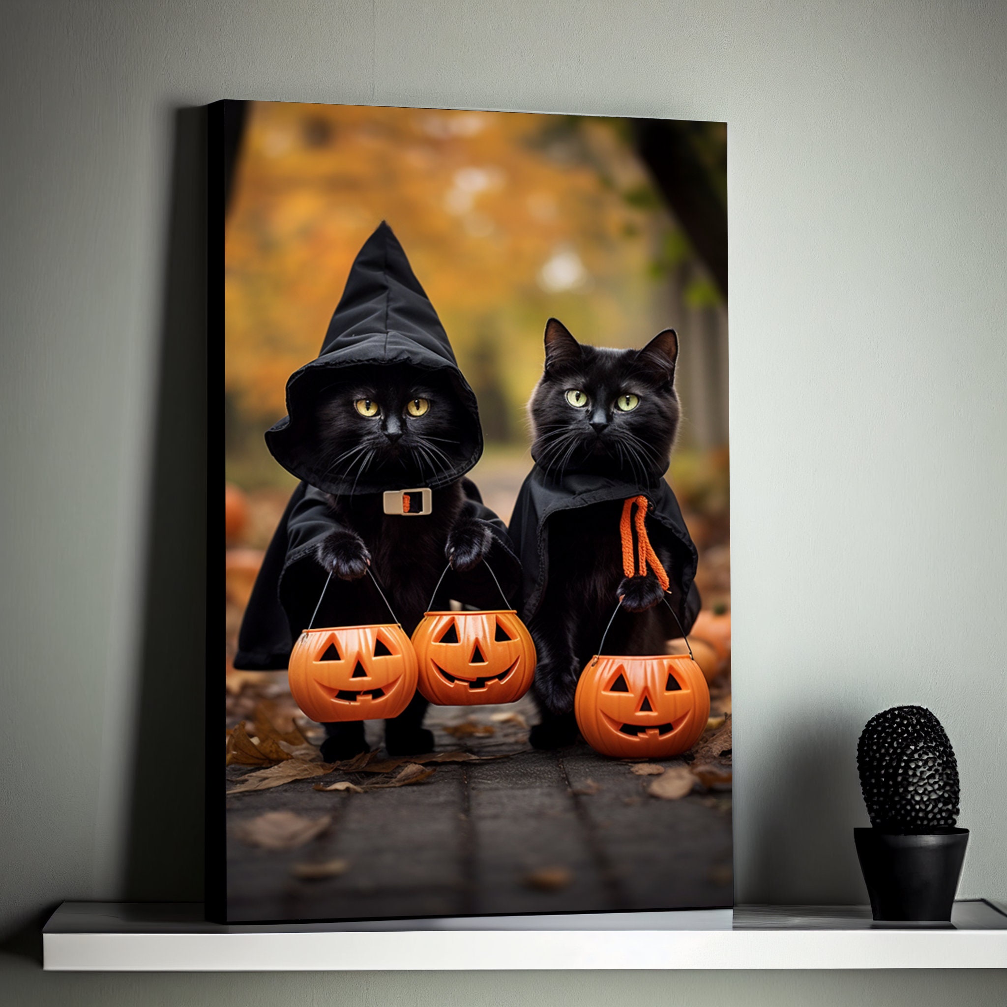 PRINTABLE Trick or Treating Black Cats Halloween Art Autumn Decor Trick ...
