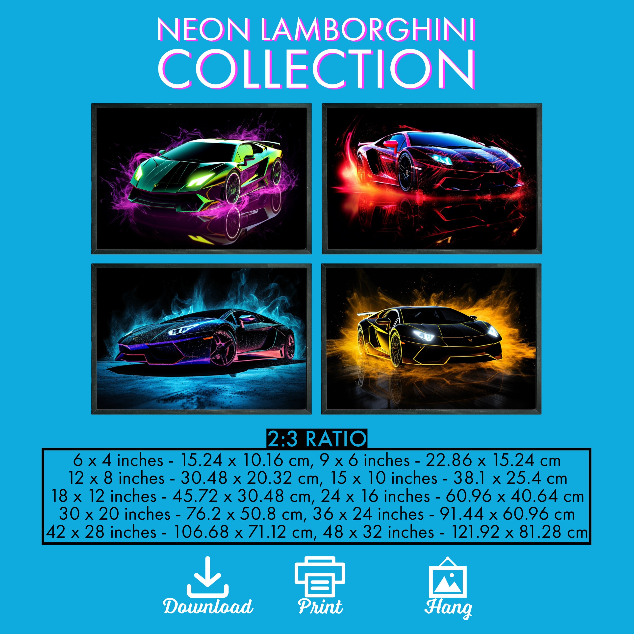 PRINTABLE Neon Lamborghini Collection | Neon Prints | Neon Lambo ...