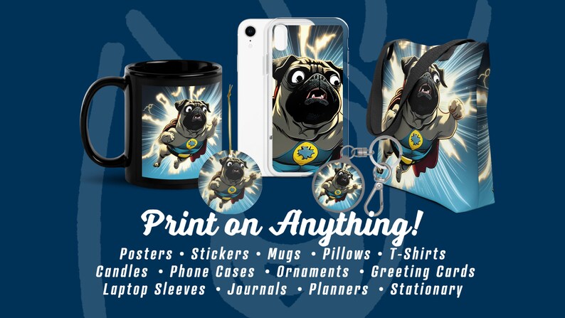 PRINTABLE Super Hero Pug | Adorable Superhero Pug Digital Download ...