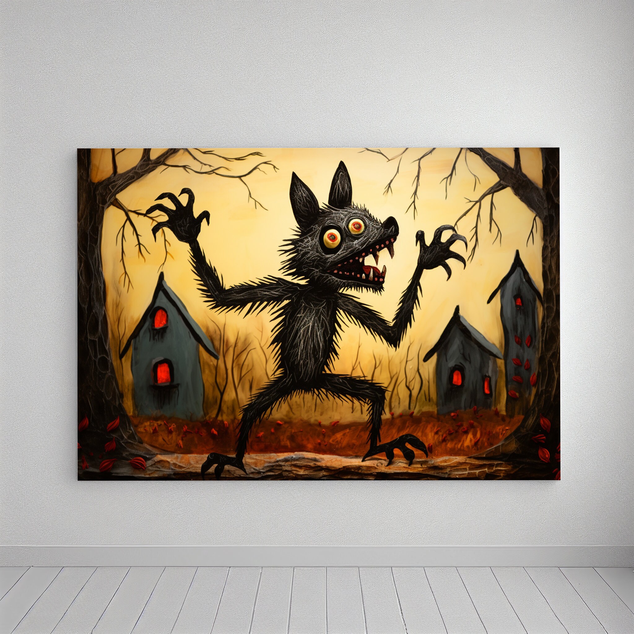 PRINTABLE Werewolf Folk Art Halloween Folk Art Autumn Decor Halloween ...