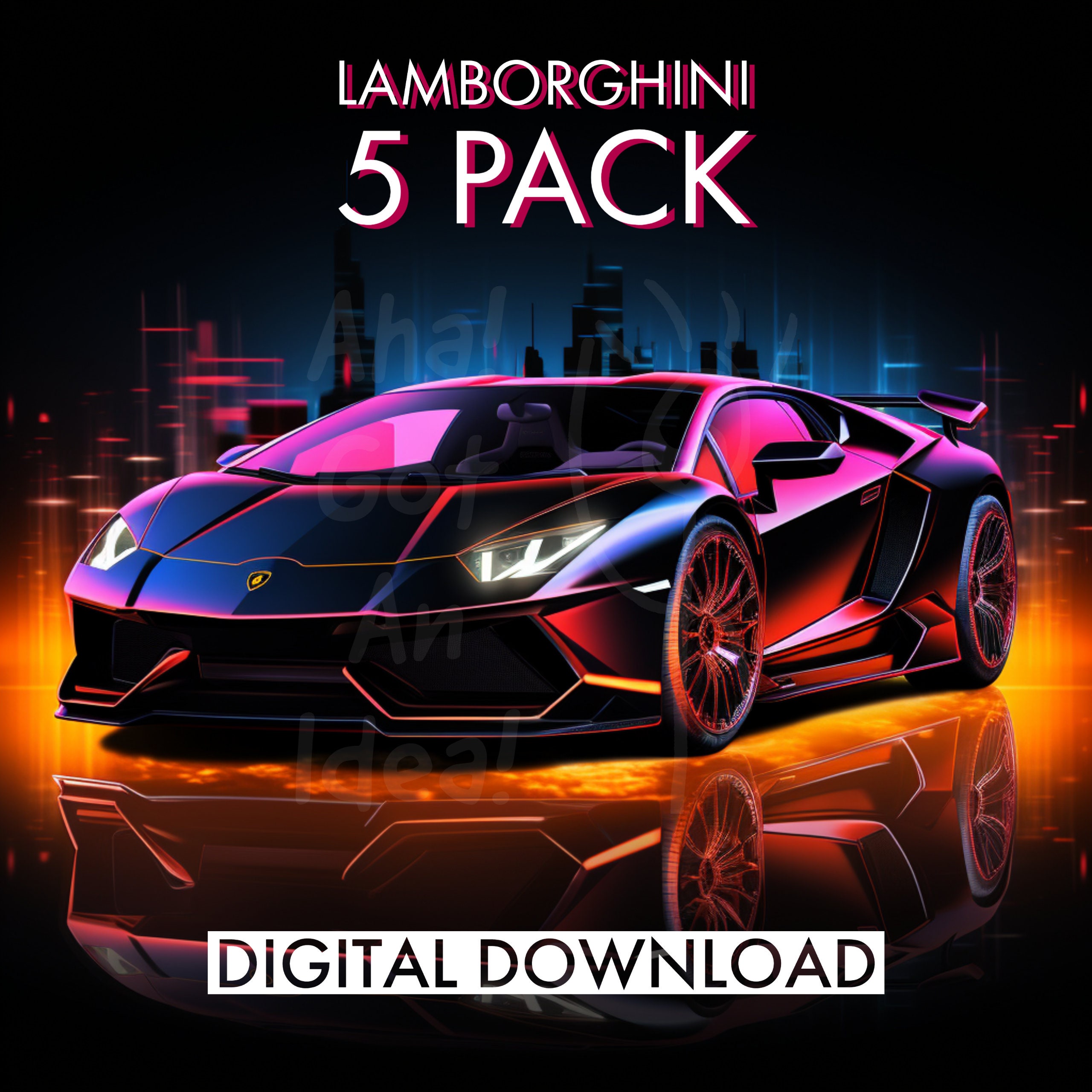 Lamborghini 5 Pack Digital Download Neon Prints Neon Lambo Bedroom ...