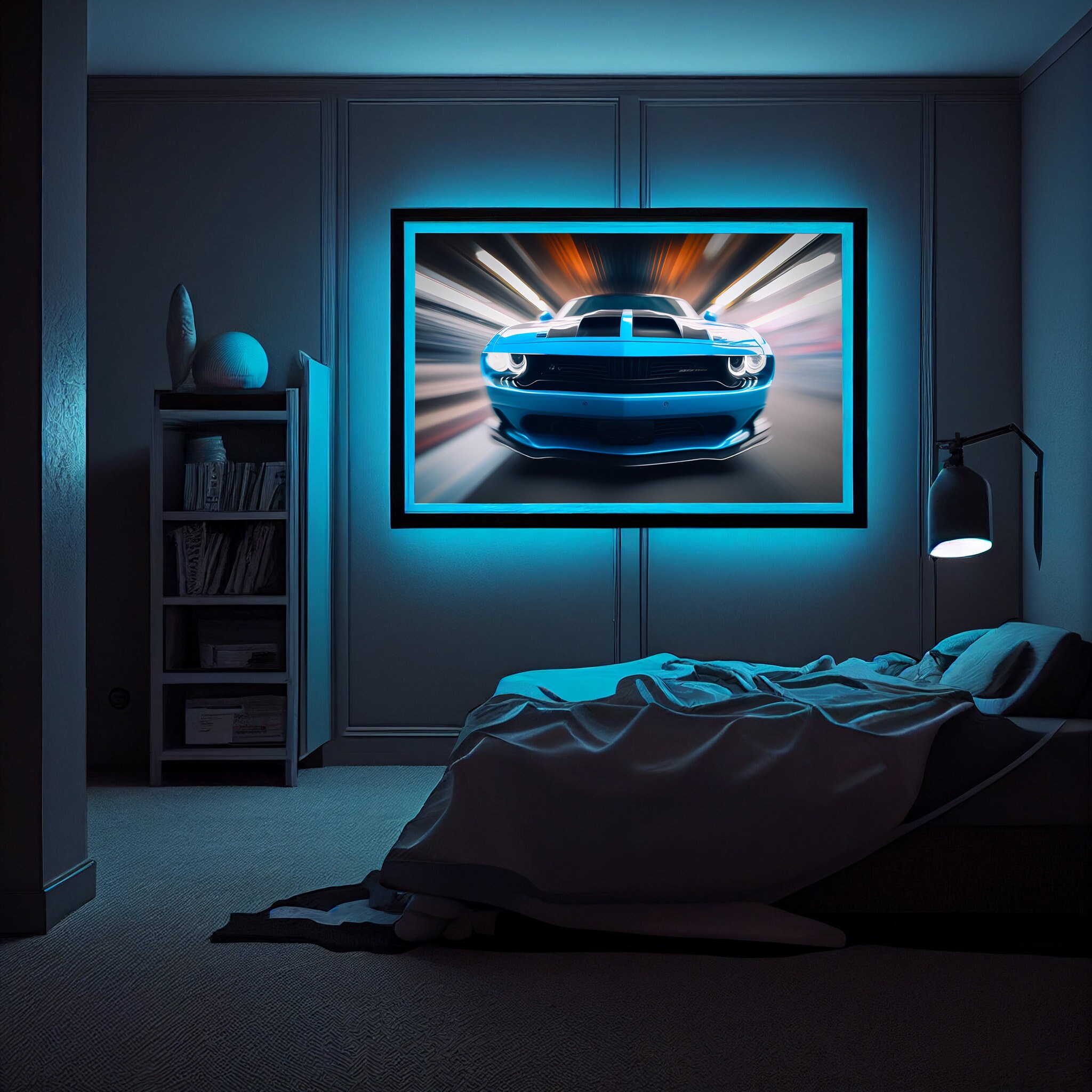 Blue Muscle Car | Sports Car Wall Art Print | Phone Wallpaper | Child's ...