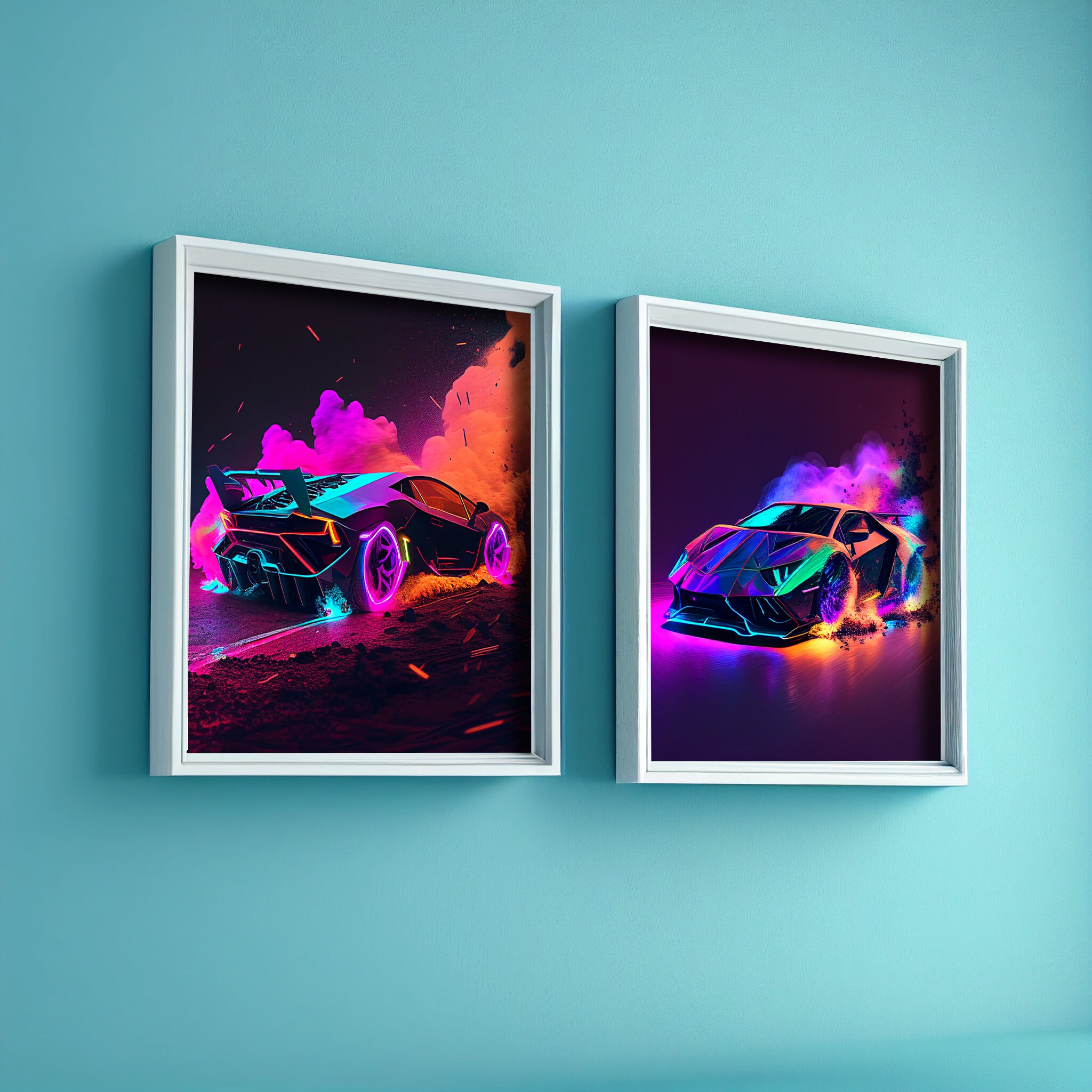 PRINTABLE Neon Lamborghini Gallery Set Digital Download Neon Prints ...