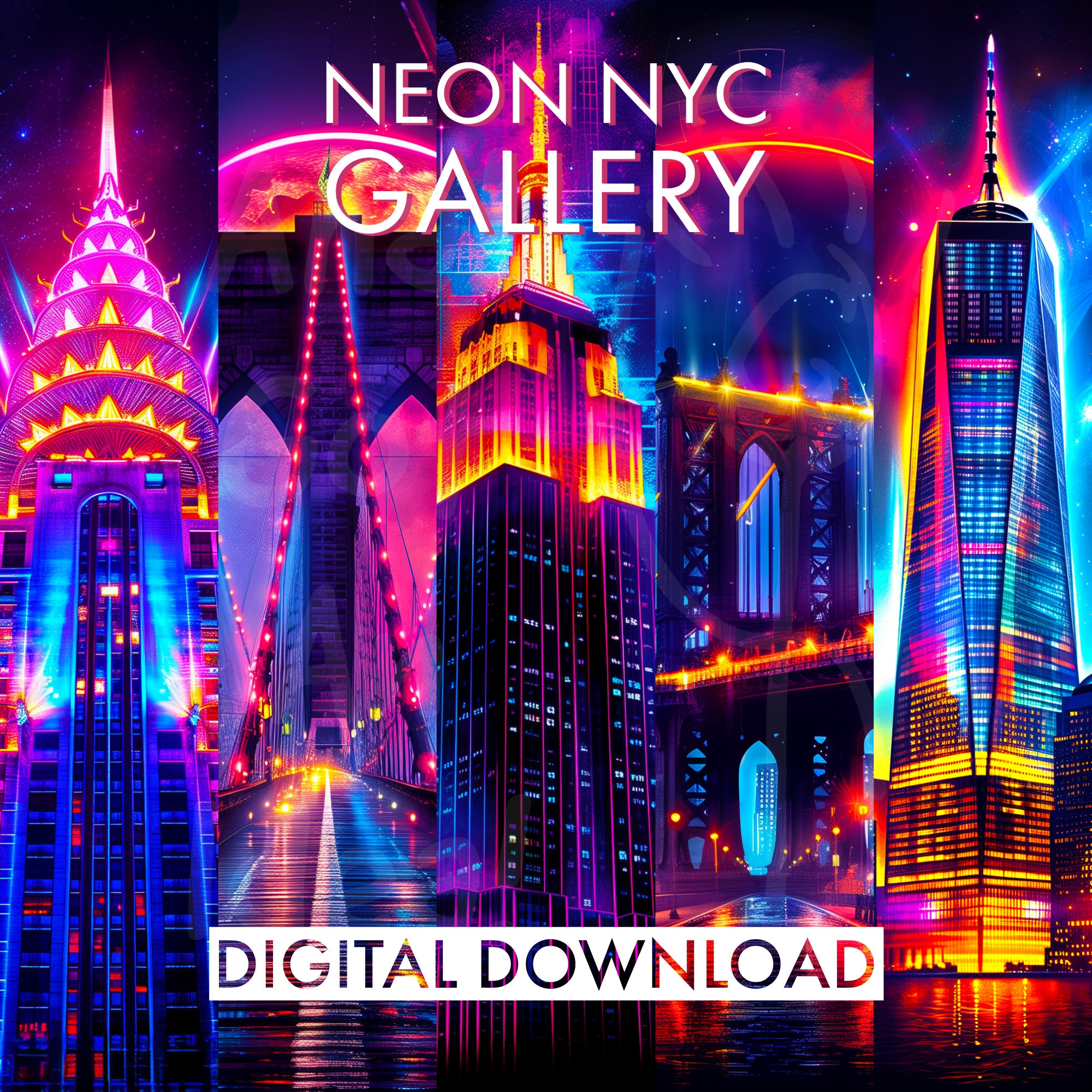 PRINTABLE Neon New York City Landmarks Gallery Set | Neon Prints | Neon ...