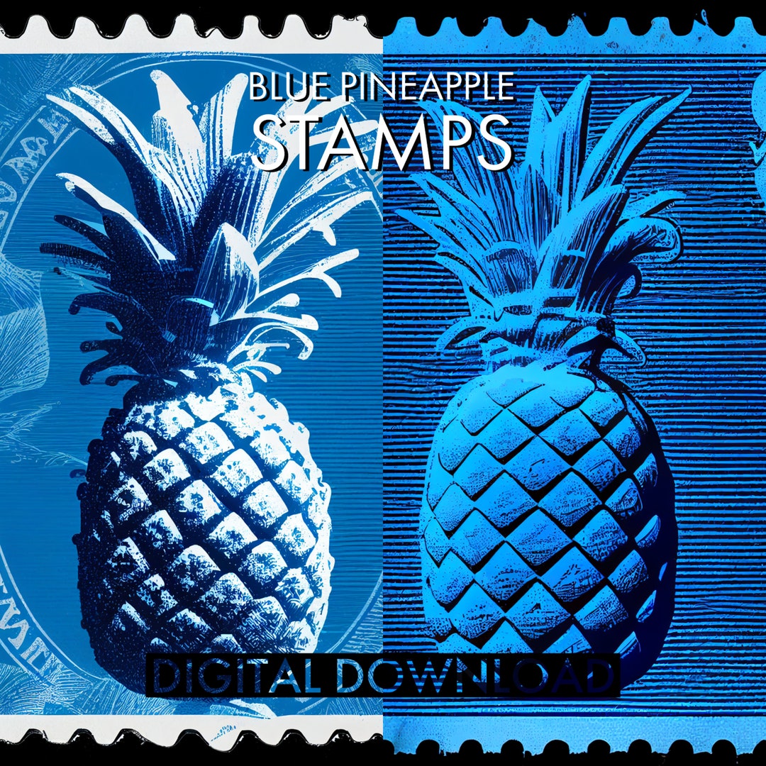 PRINTABLE Gallery Set of Blue Pineapple Stamps Pineapple Print Art ...