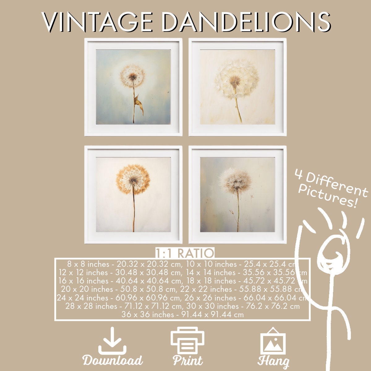 PRINTABLE Vintage Dandelion | Gallery Set | Dandelion Art | Floral ...